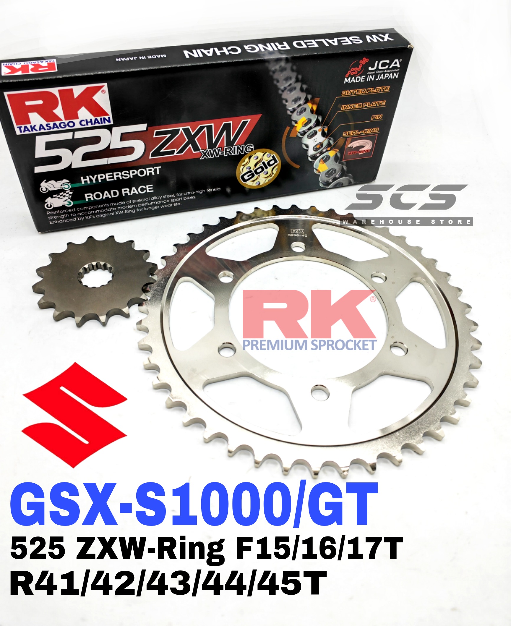 RK Sprocket Set SUZUKI GSX-S1000 525 GB ZXW W-Ring Black Gold Chain ...