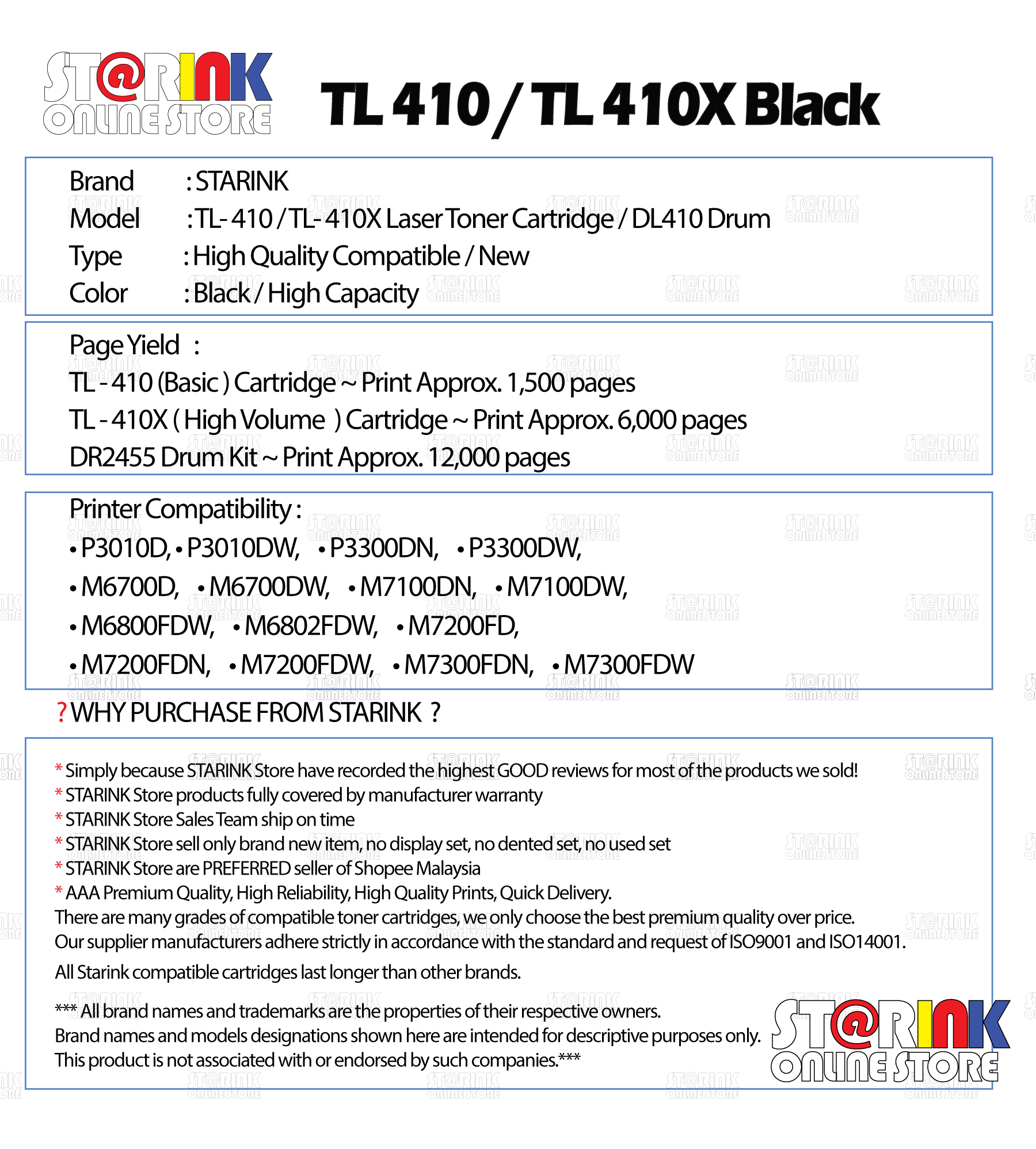 4x Compatible TL410X TL-410X TL410H TL410 DL410 For P***** P3300DN ...