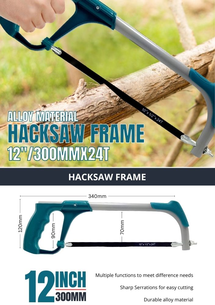 JCTOP 12" Hacksaw Frame Set With 12"x24T Blade Gergaji Kayu Hack Saw ...