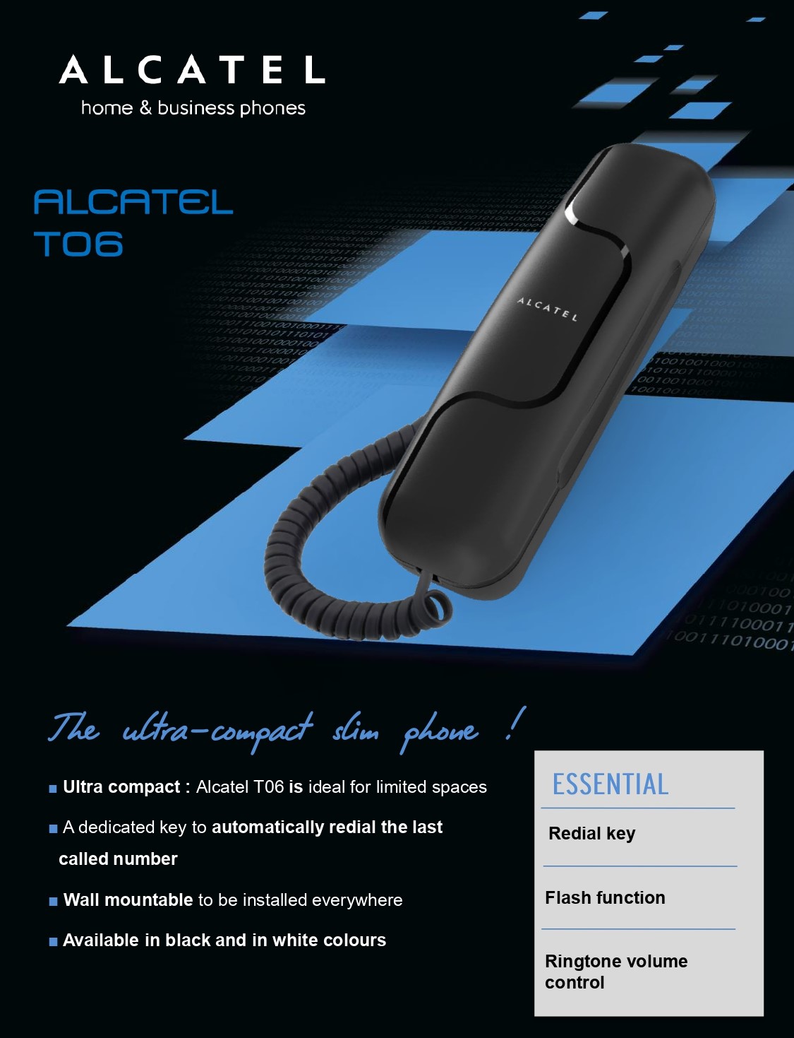 ALCATEL T06 Corded Phone with Wall Mount, Redial Key & Flash Function ...