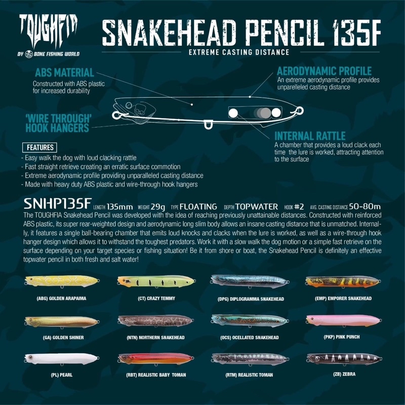 2023 NEW TOUGHFIA SNAKEHEAD PENCIL FLOATING PENCIL TOPWATER PENCIL ...