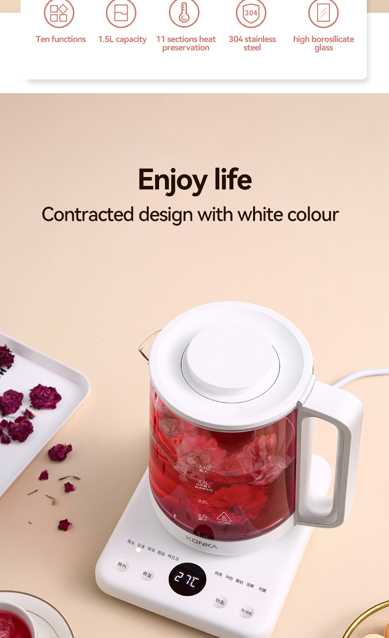 【hot】KONKA Multifunction Health Pot 1.8L Glass Electric Kitchen Cooker Soup 養生壺(带煮蛋器)[KHK-KX15 ...