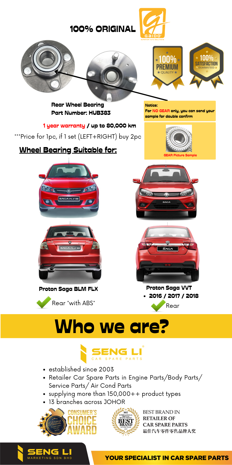 100% ORIGINAL GAIDO PROTON SAGA BLM FLX / SAGA VVT 2016 2017 2018 1.3CC ...