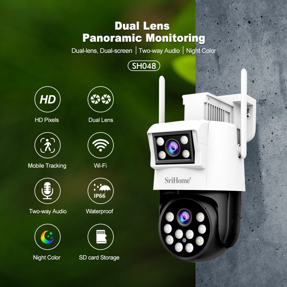 Dual-Lens Camera SriHome SH048 WiFi CCTV 1080P Dual Video, Night Vision ...
