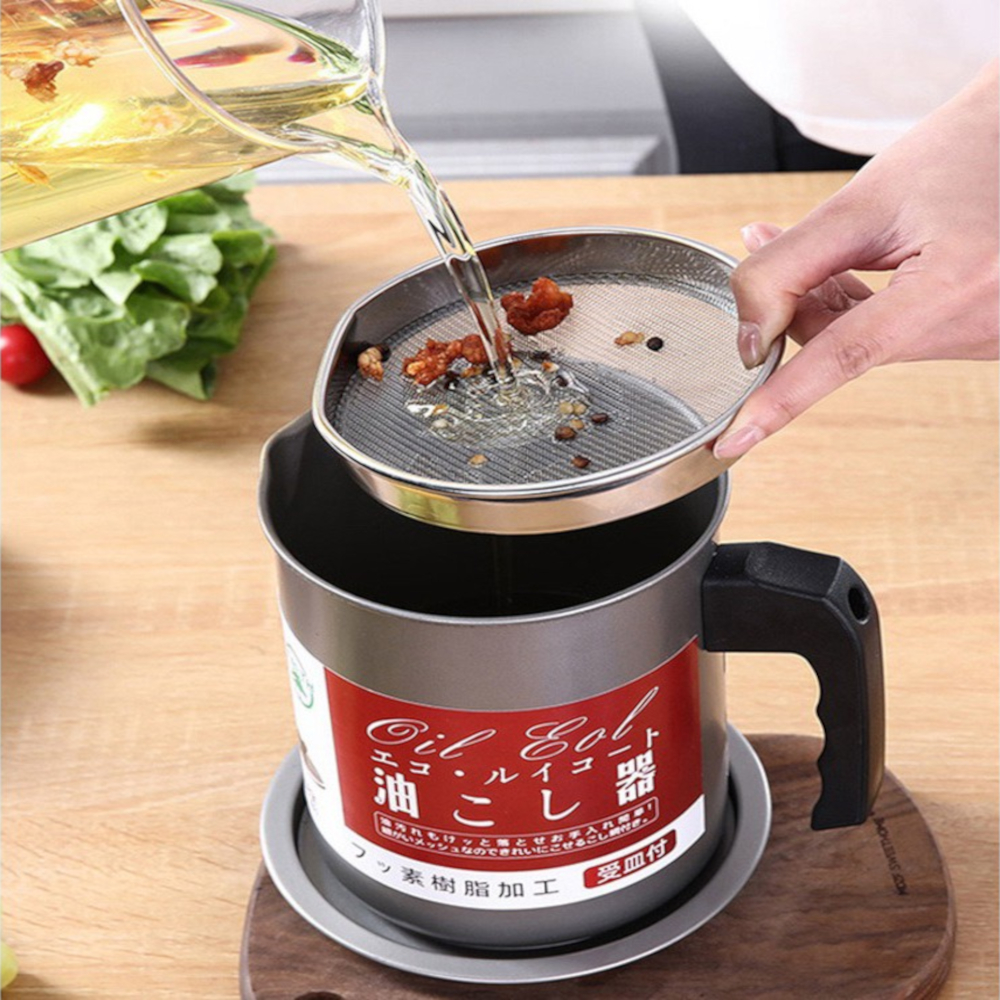 Large Capacity 1.4L 304 Stainless Steel Cooking Oil Strainer Pot Oil ...