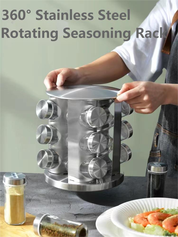 Rotatable Kitchen Seasoning Rack Stainless Steel Condiment Spice Rack ...