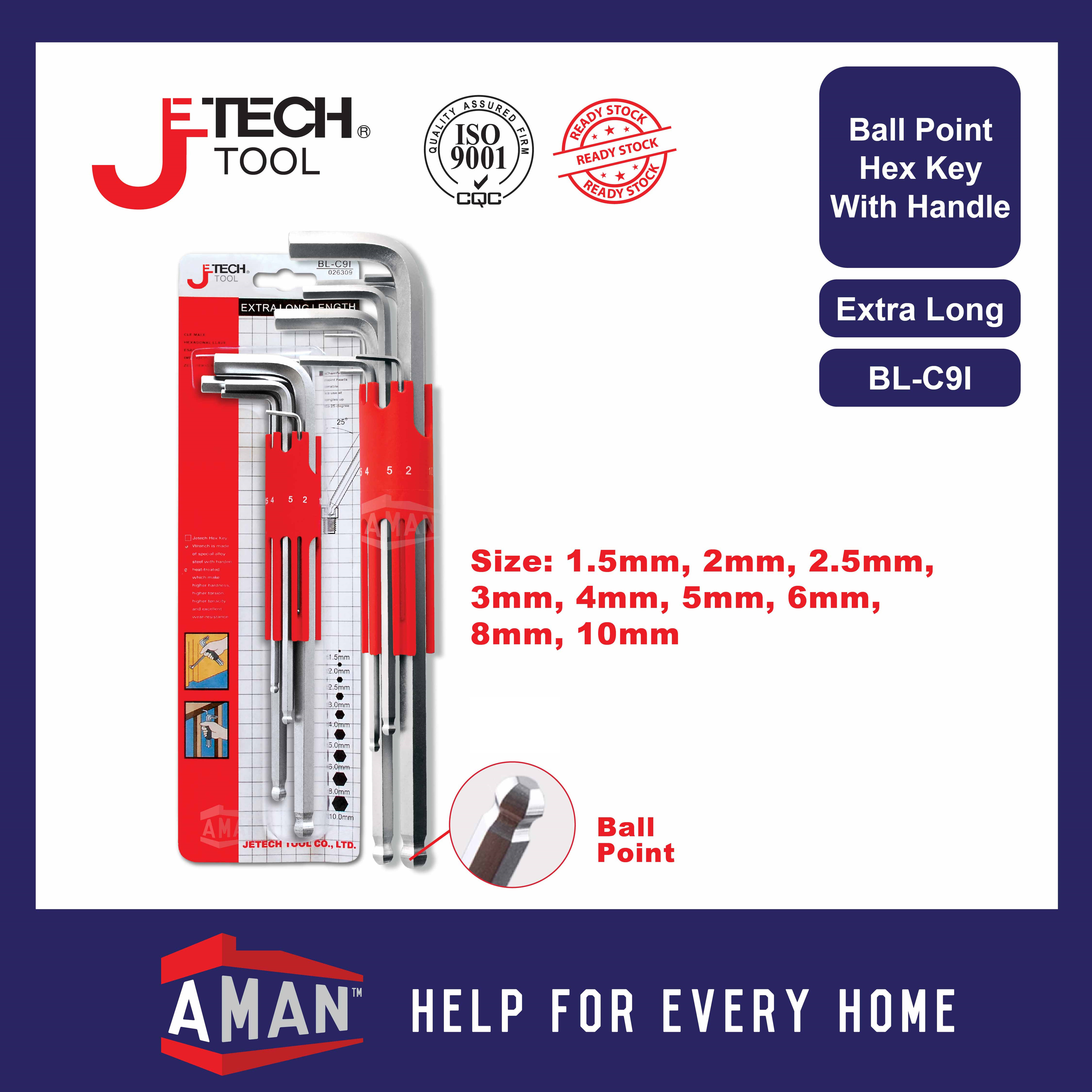 JETECH 9pcs Allen Key Set Ball Point Flat Point Chrome CrV Hex Key Hex ...