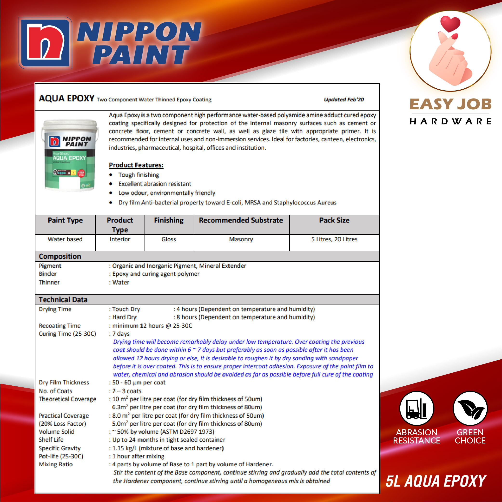 🔥 Nippon Aqua Epoxy Paint 5L Heavy Duty Epoxy Paint epoxy lantai Epoxy ...