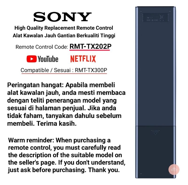 Sony Smart Led TV Replacement Remote Control with YouTube NETEFlX RMT-TX202P / RMT-TX300P ...
