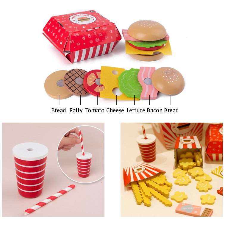 Fast Food Toy Set Pizza Burger Sandwich Food Role Play Toys Pretend ...