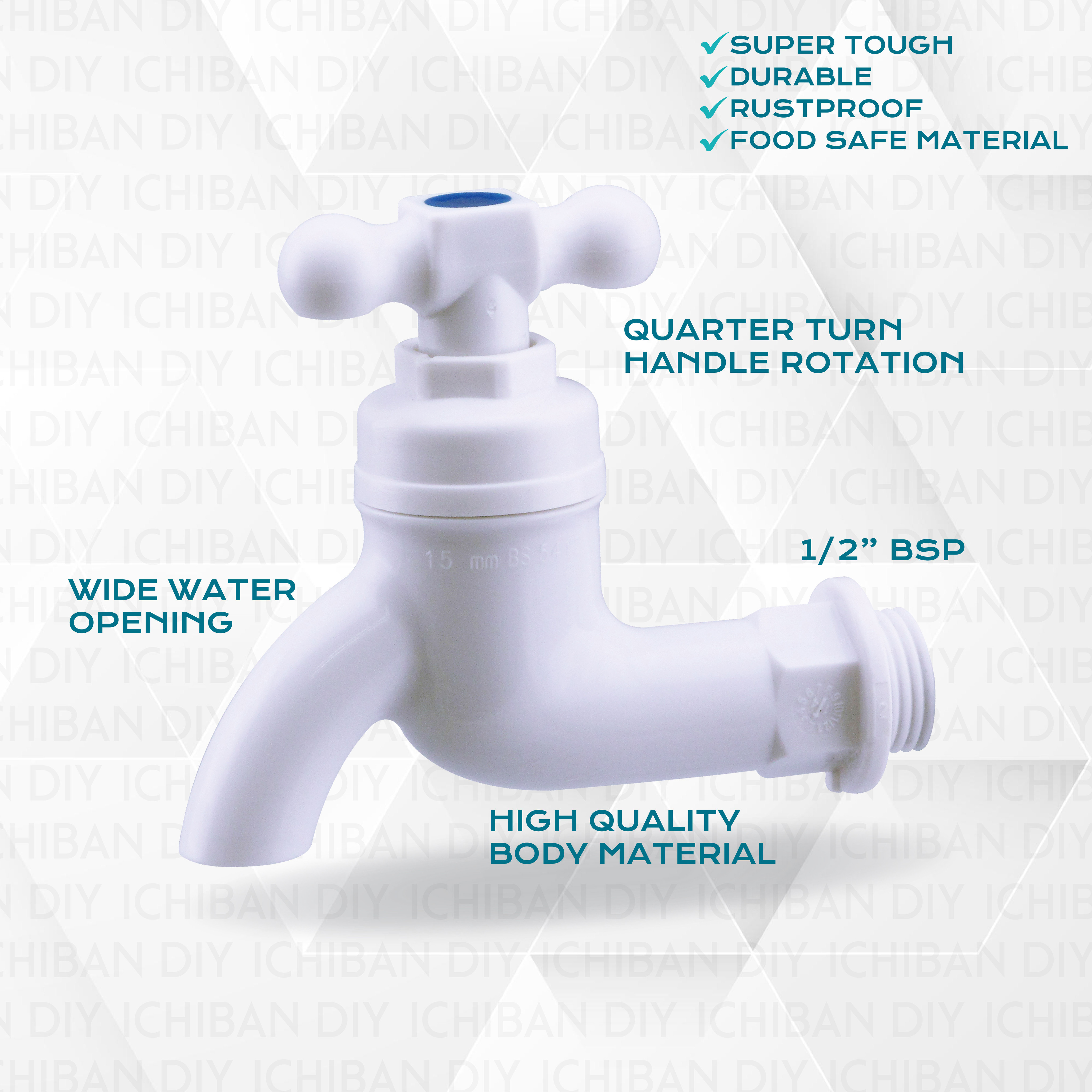 Watertec Bib Tap T801B Wtc / 801B T White Plastic Bathroom Faucet Kepala Paip Plastik Bilik Air ...