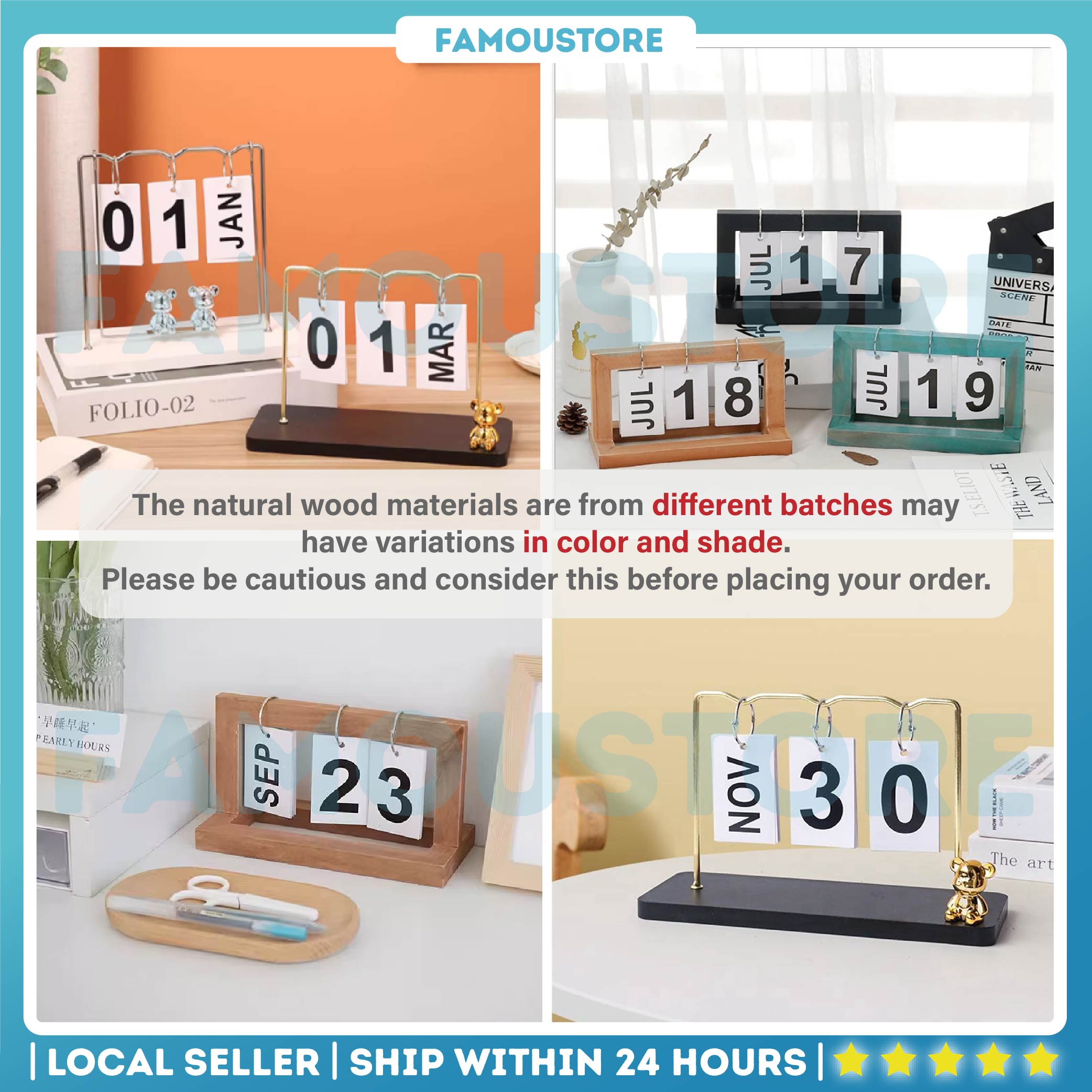 Wooden Calendar Nordic Simple Style Multicolor Flipping Wooden Desktop ...