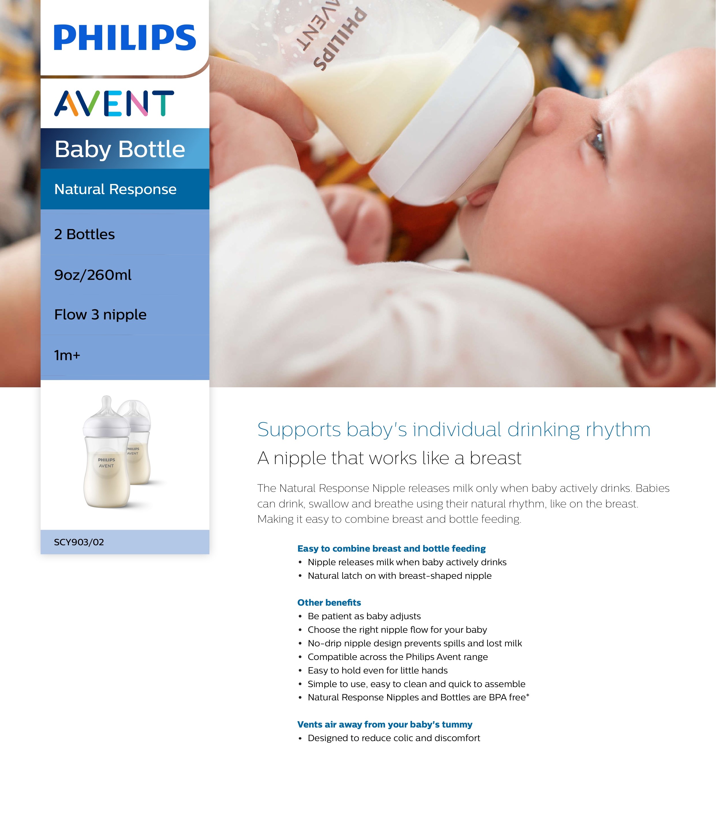 [New] Philips Avent Natural Response Baby Bottle 1m+ (9oz/260ml x 2 ...