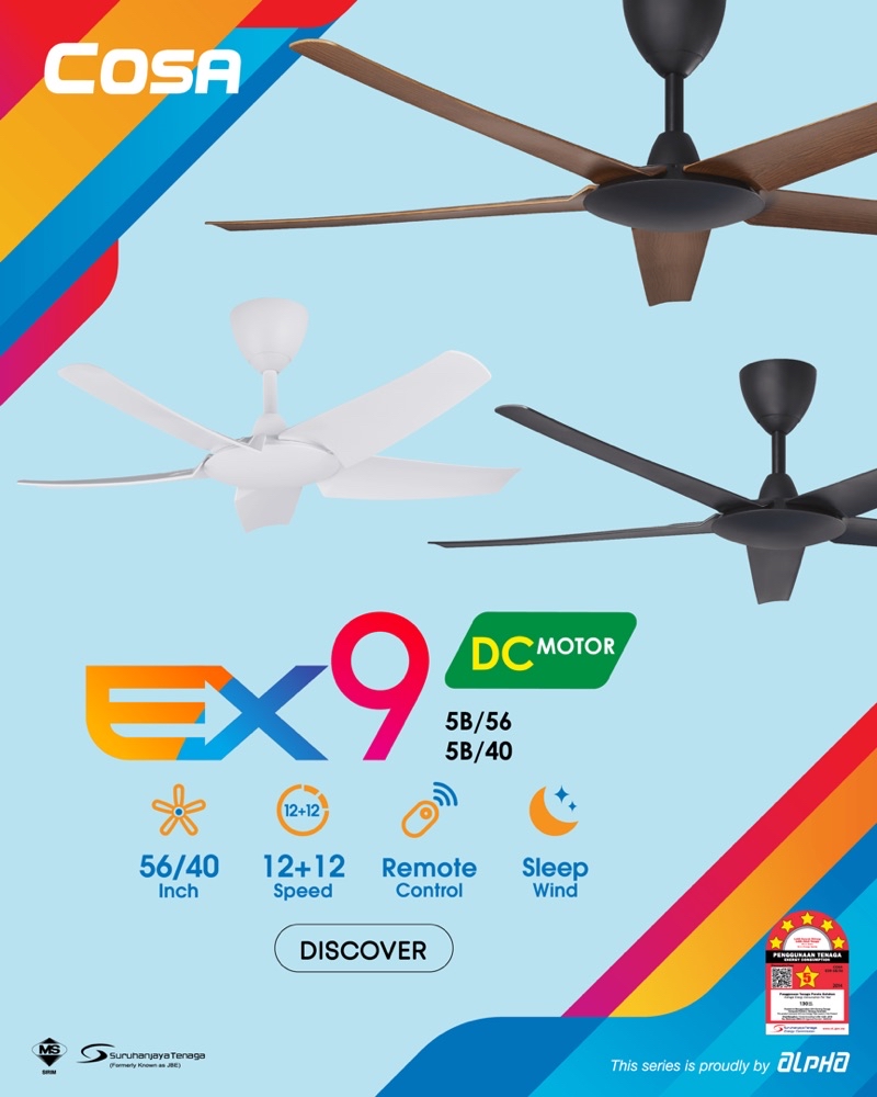 Alpha Cosa EX9 DC Motor 5 Blades 12 Speeds With Remote Control Reverse Function 40'' 56'' EX 9 ...