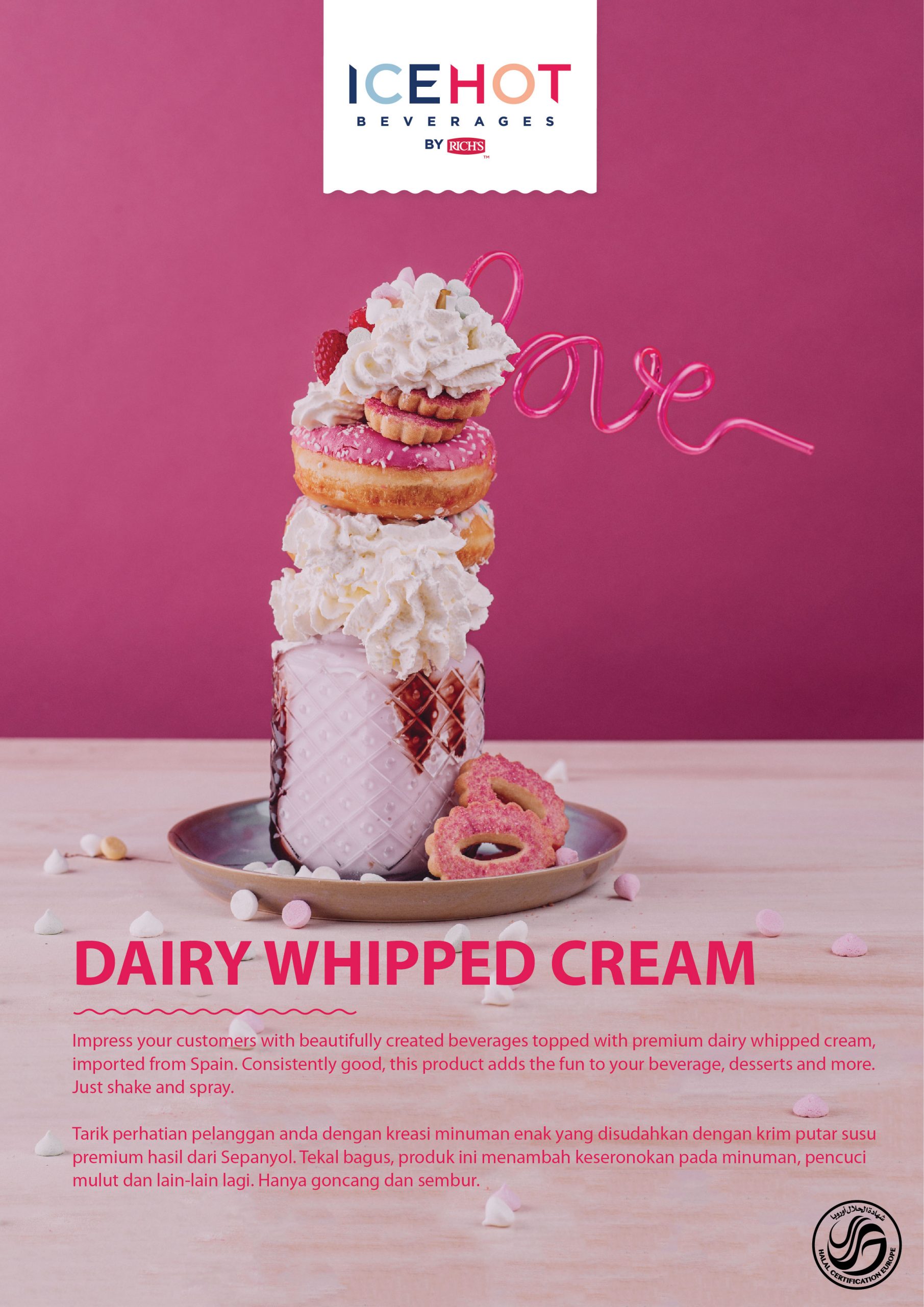 RICH'S® ICEHOT Dairy Whipped Cream 1 Carton (Ken Nata Aerosol) (12 × ...