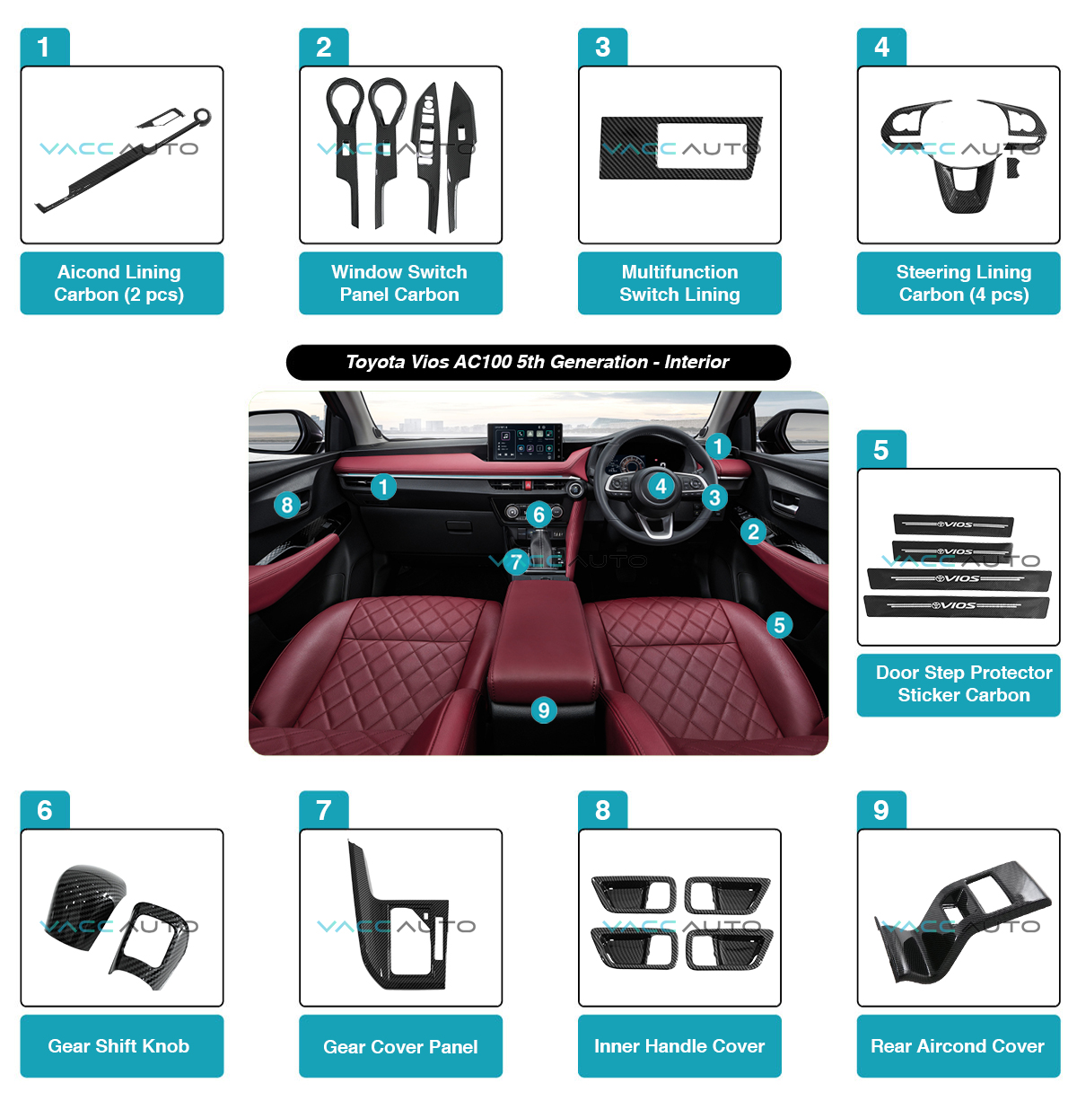 Toyota Vios NCG102 Interior Exterior Chrome Black Carbon Fiber Design ...