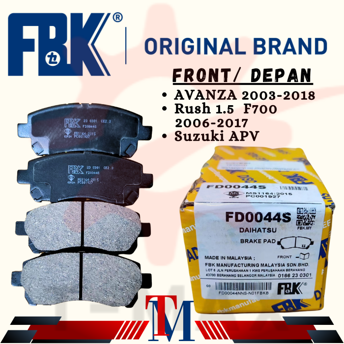 FBK Brake Pad Front/ Depan - Toyota Avanza 1.3 1.5 / Rush 1.5 F700 ...
