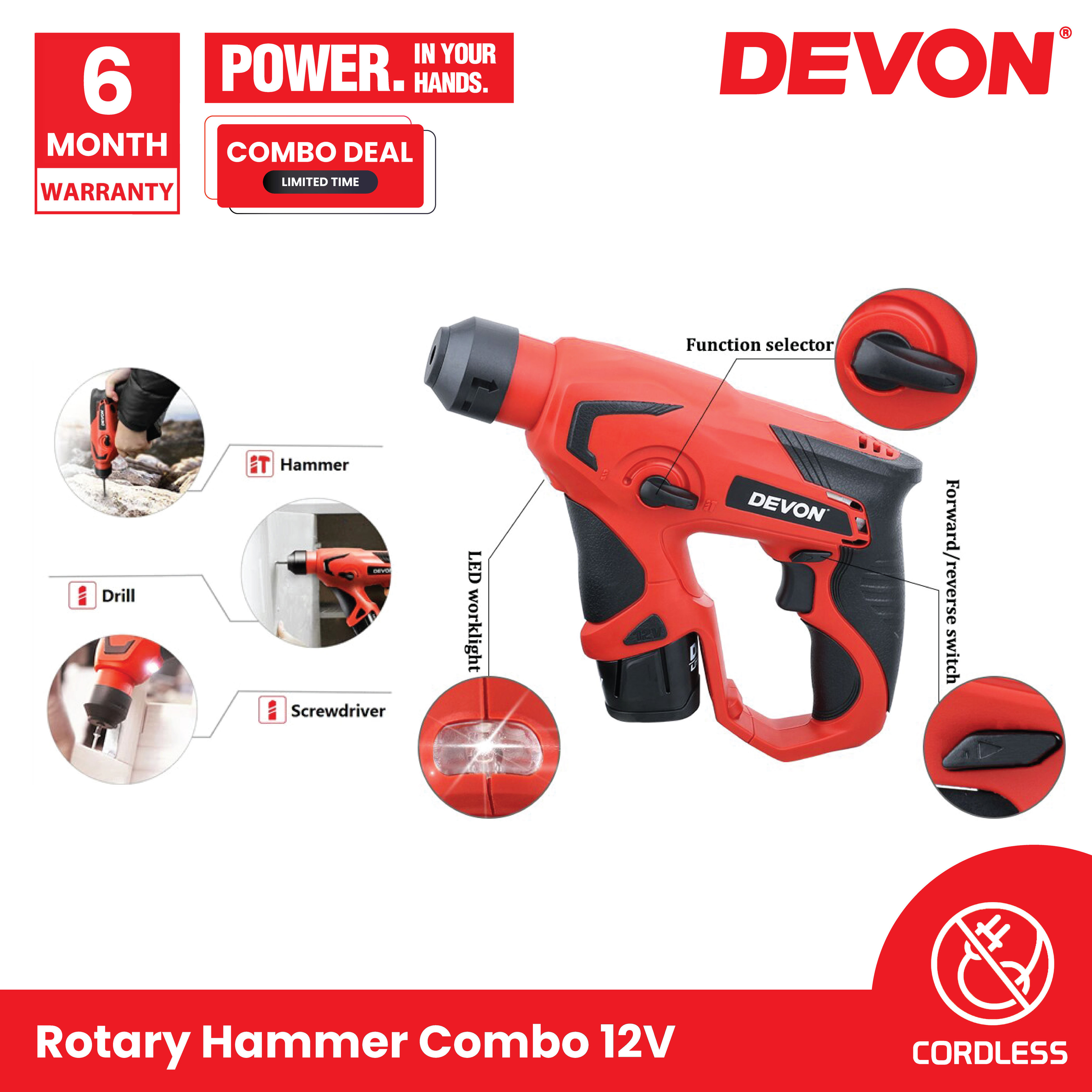 DEVON 1702-LI-12-10RE 12V Cordless Rotary Hammer Combo | Shopee Malaysia