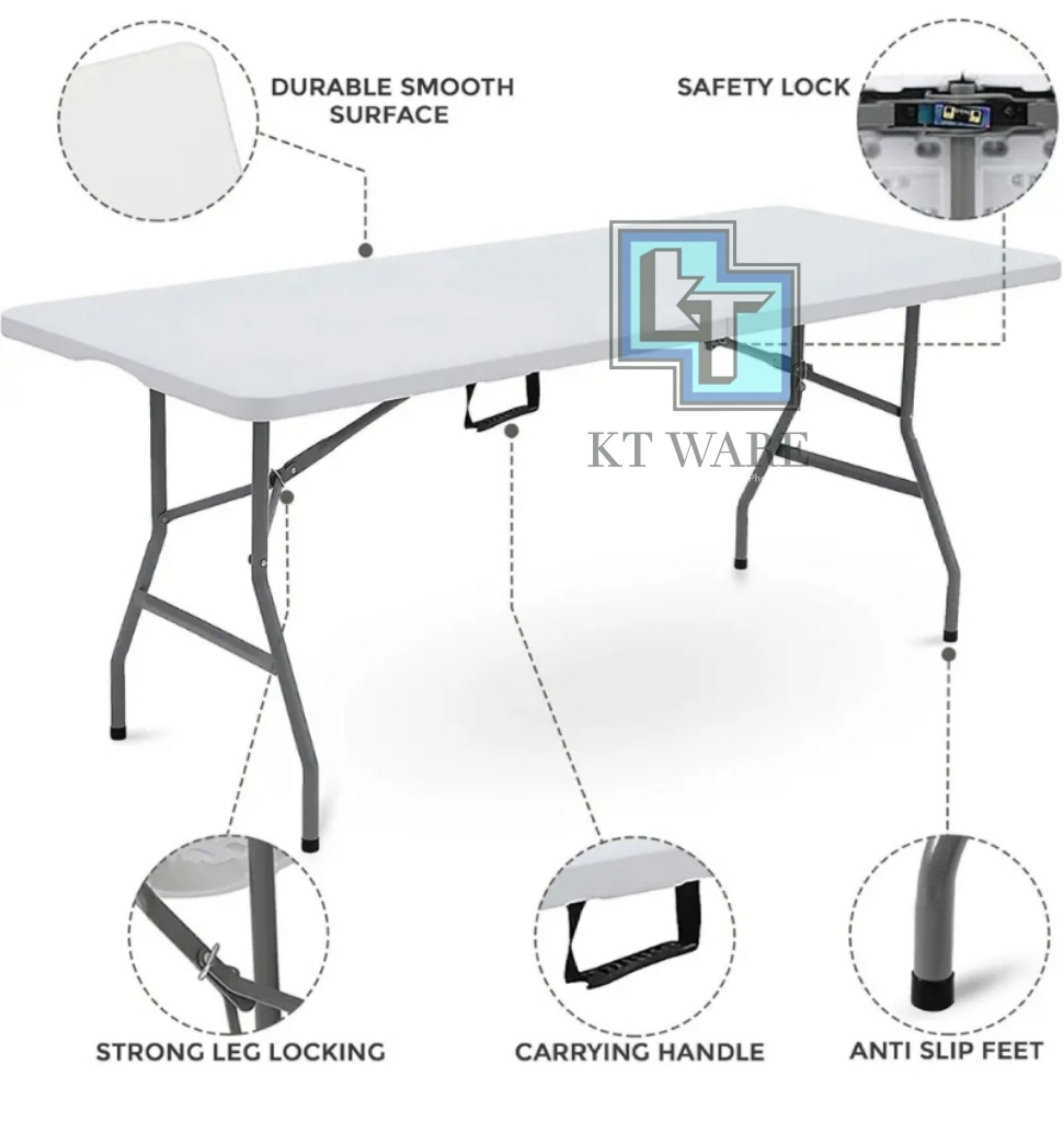 KT WARE 6feet Multipurpose Folding Table Heavy Duty Exhibition Dining ...