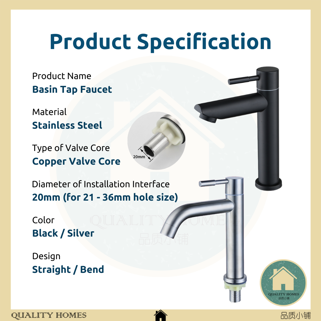 [Instant Delivery] Basin Tap Faucet SUS 304 Stainless Steel Bathroom ...