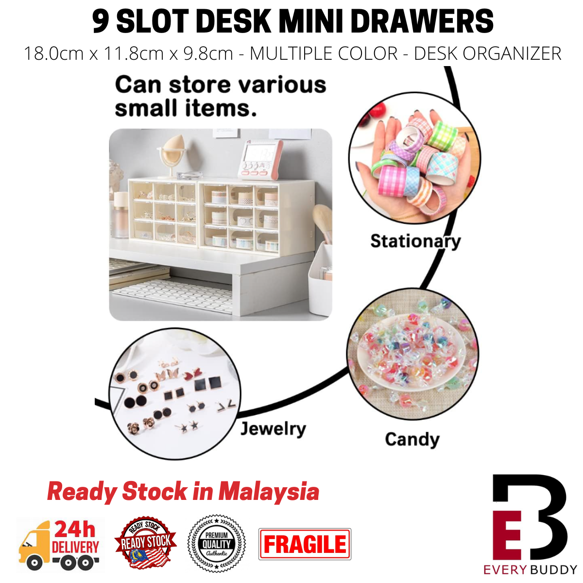 9 Slot Mini Drawers Storage Box 9 Grid Drawer box Desk Organizer Mini ...