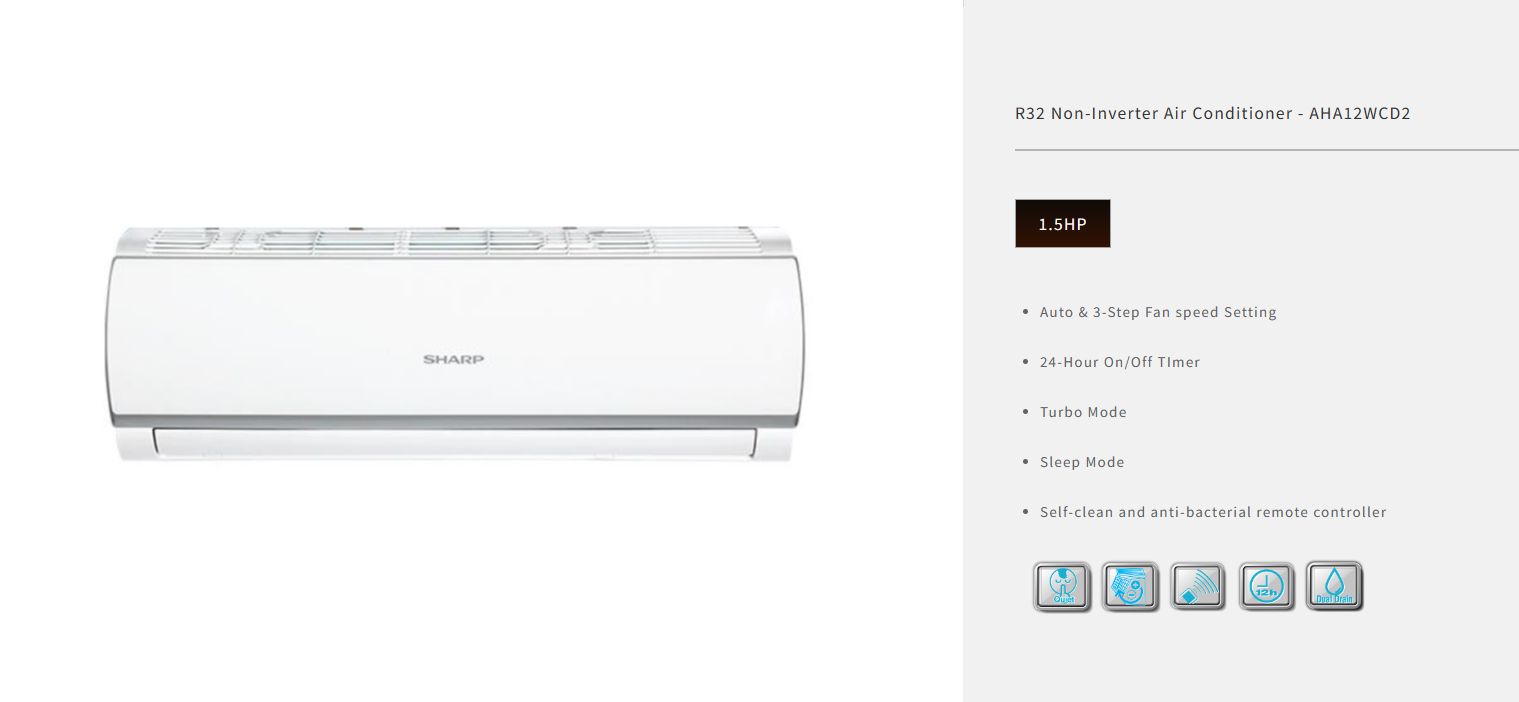 3 STAR Sharp Aircond 1HP 1.5HP R32 Non Inverter Aircond Penghawa Dingin ...