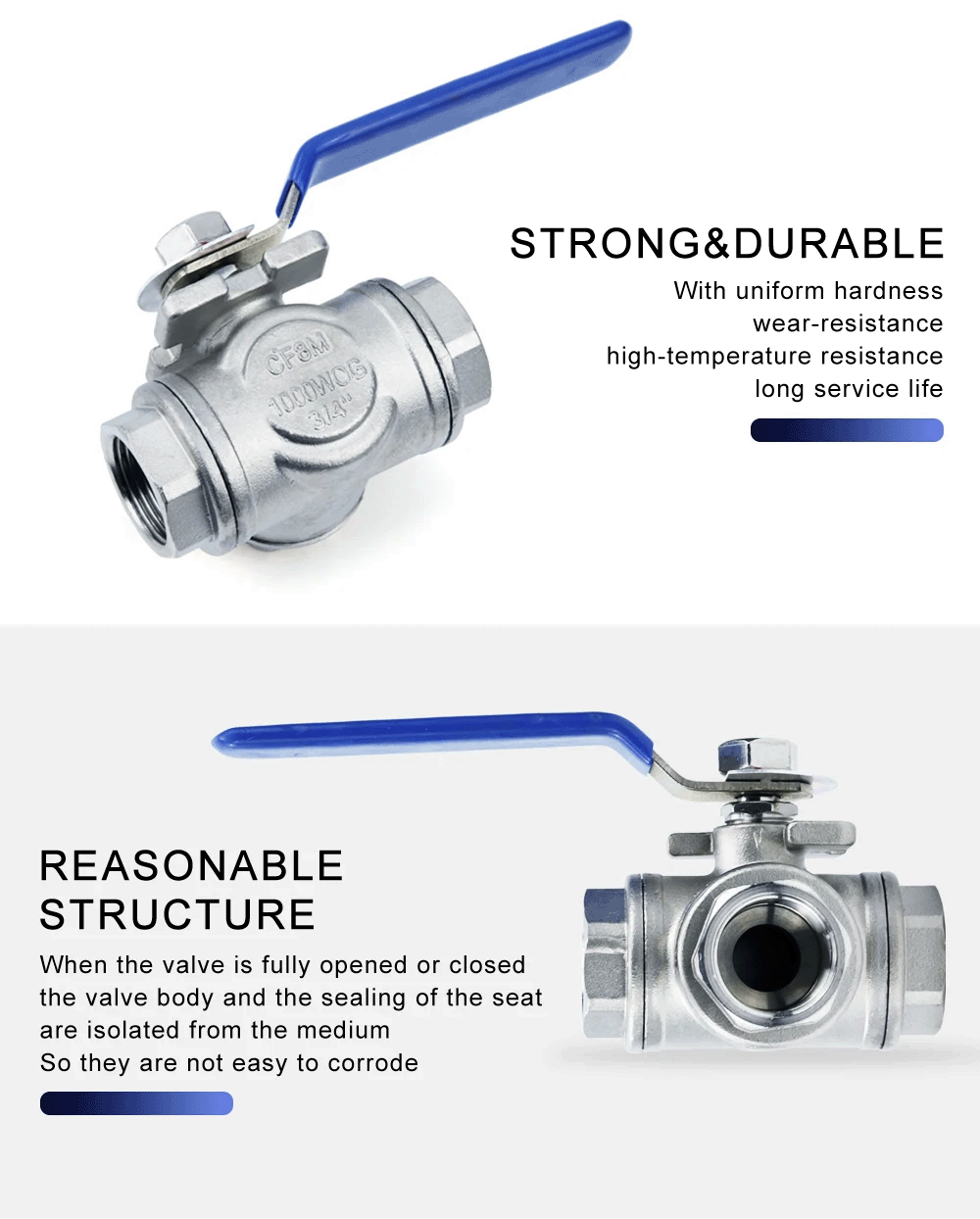 3-Way Ball Valve Stainless Steel Sus304 Pipe Three-Way T-Type Valve ...