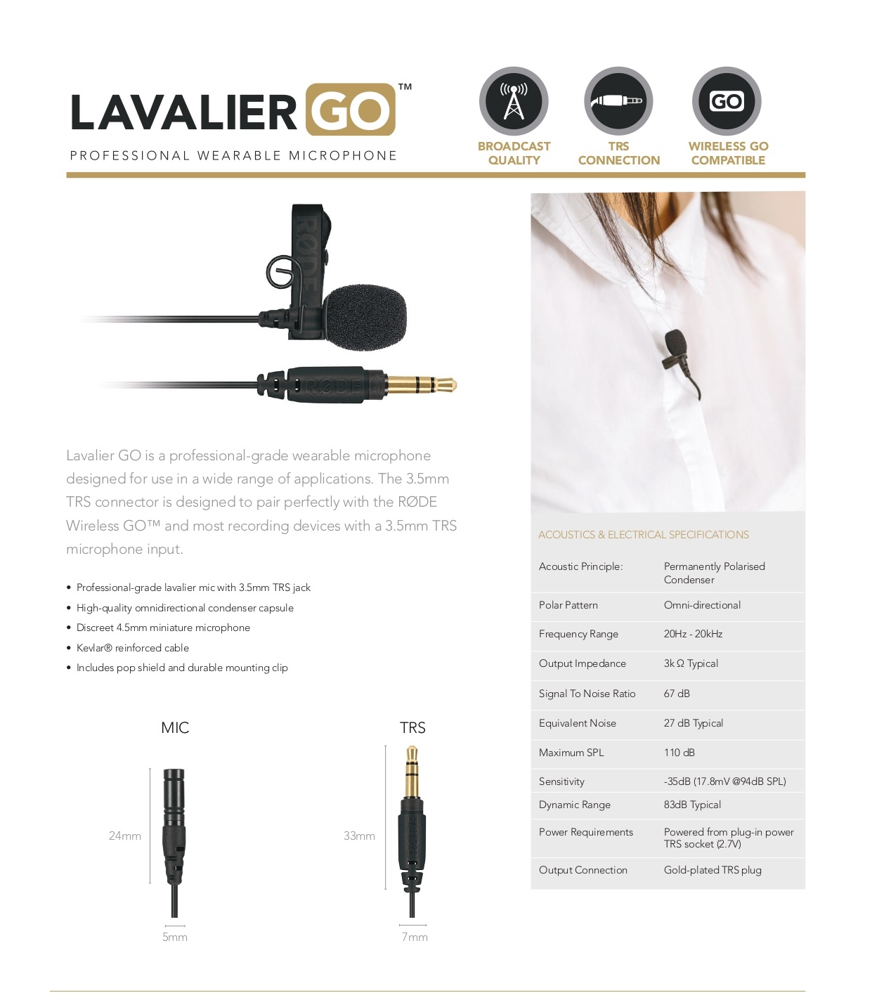 RODE LAVALIER GO PROFESSIONAL WEARABLE LAVALIER LAPEL MICROPHONE WITH ...