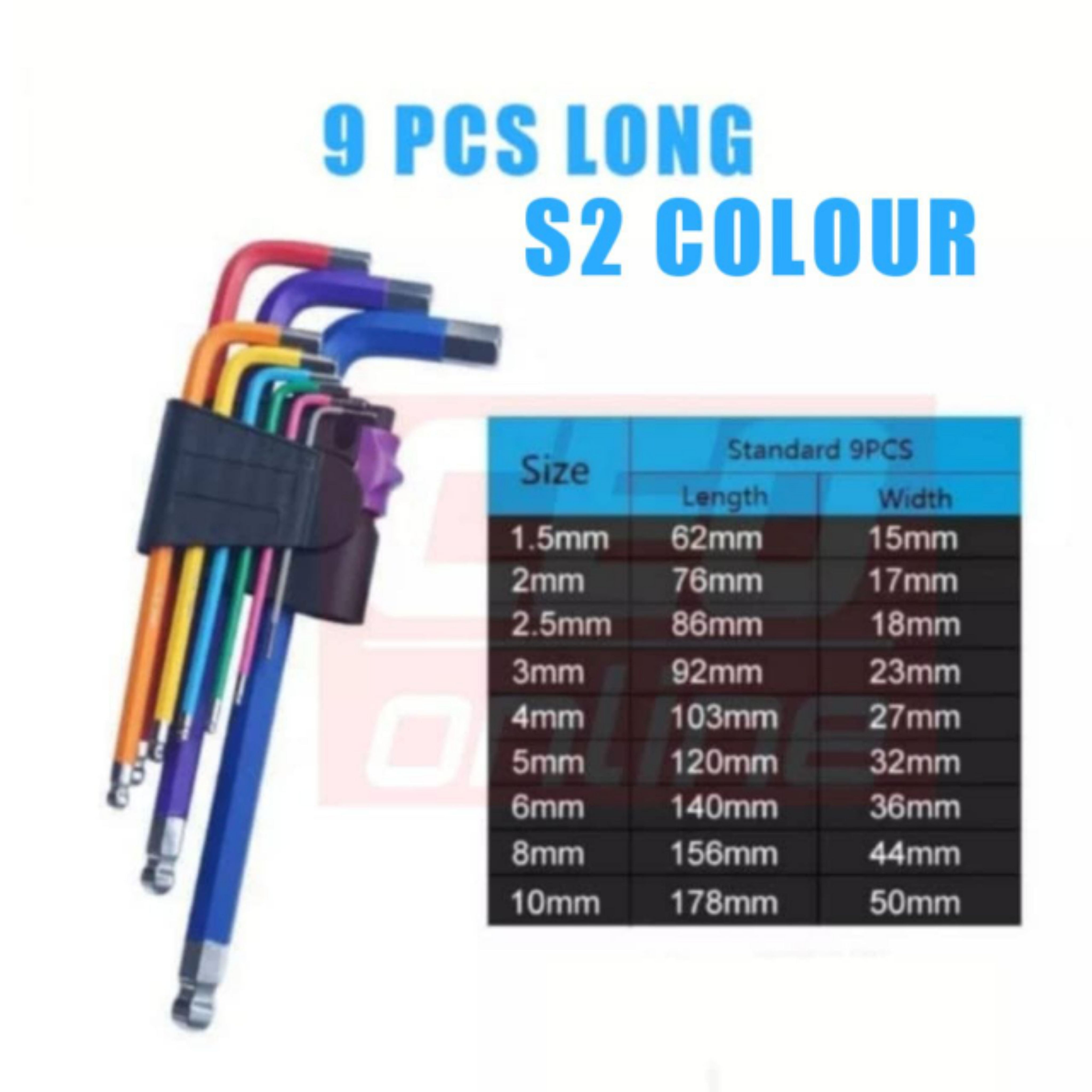 CEO 🇲🇾 9Pcs Allen Key Colour Coded Ball-End Hex Allen Key Wrench Tools ...