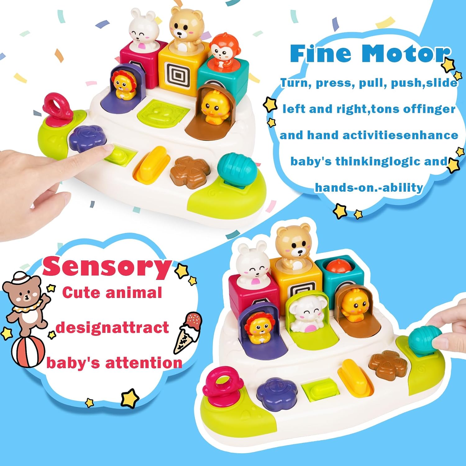 GOODWAY Baby Pop Up Animal Toy Early Learning Development Montessori ...