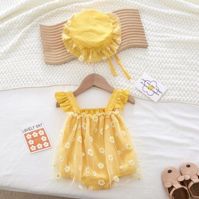 Sweetberry Baby🍒Baby Girl Romper Dress Set with Hat Baby Sleeveless ...
