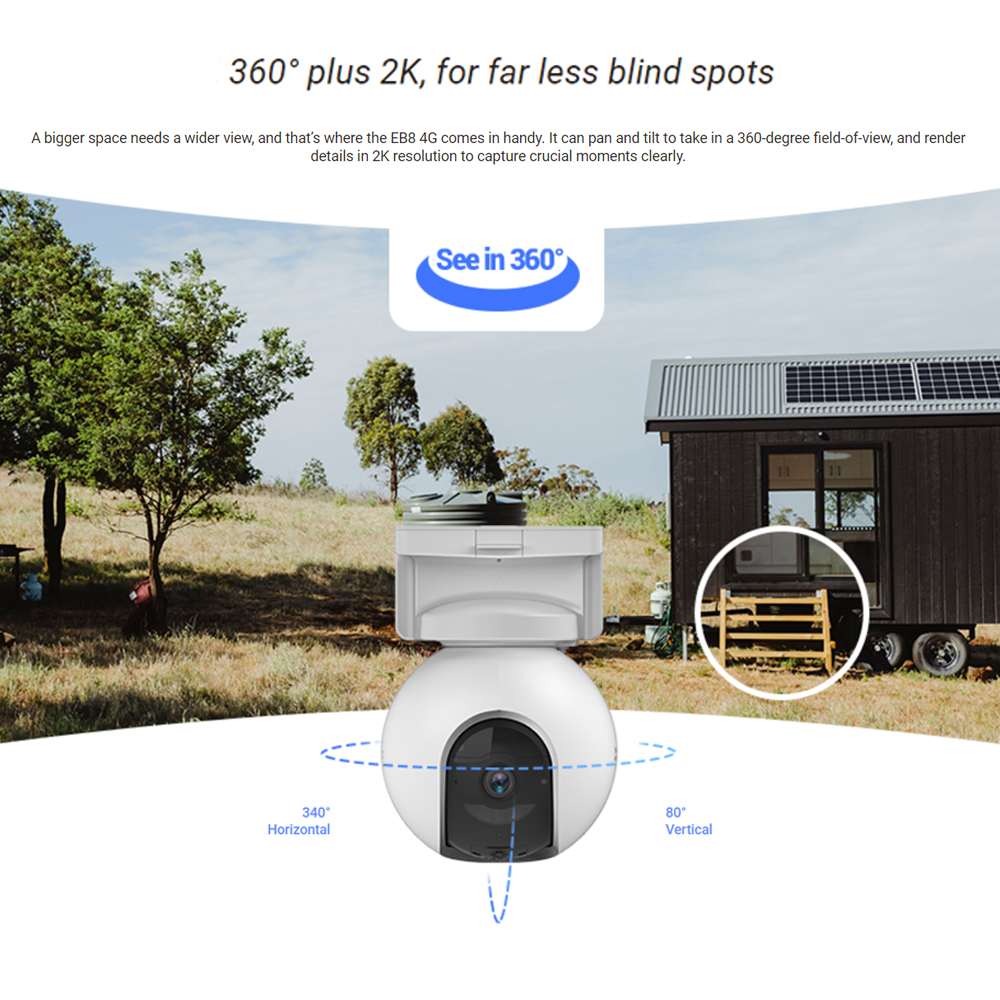 Ezviz EB8 4G 3MP 2K Pan & Tilt GPS Battery Powered Two Way Talk Color ...