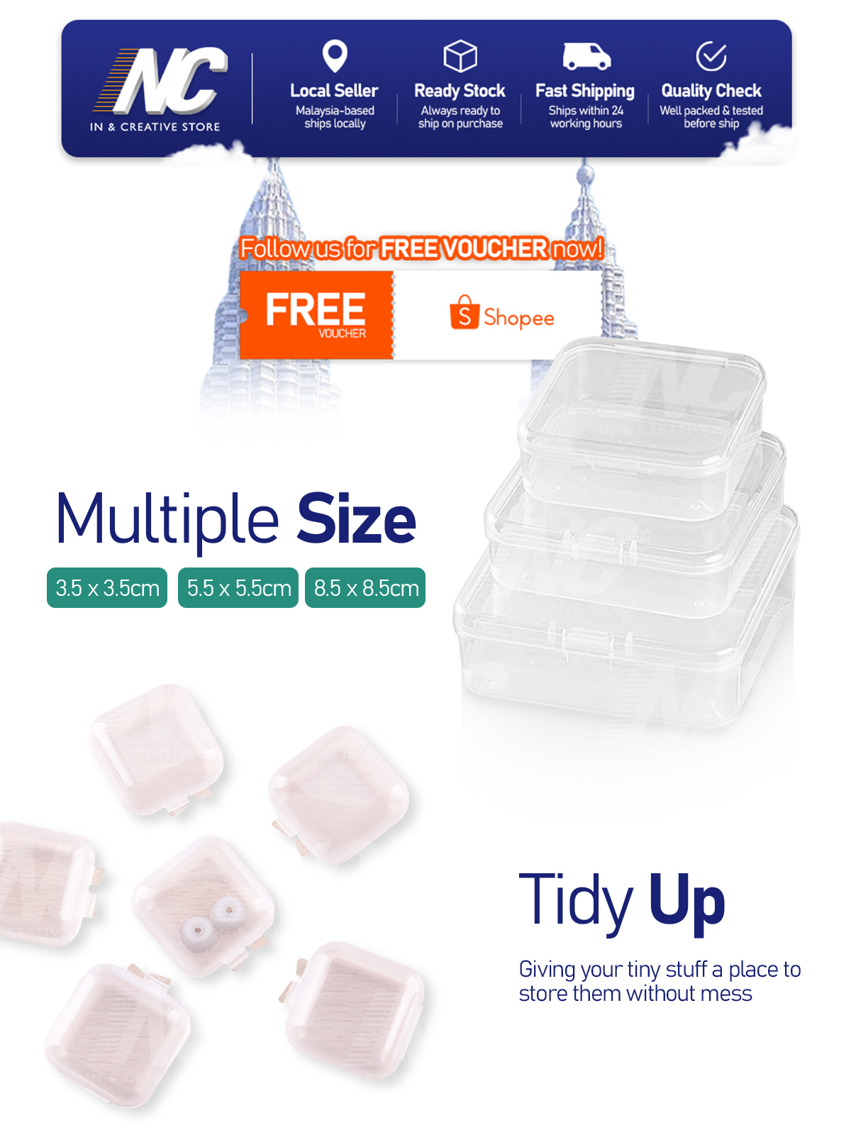 Clear Mini Storage Box Set – 3PCS Plastic Organizer for Small Items ...