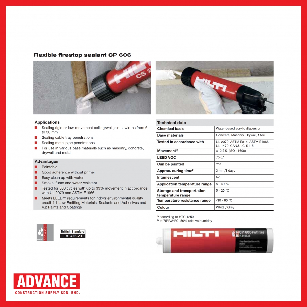 HILTI CP606 / CP 606 Firestop Acrylic Sealant 310ML【Joint Sealant ...