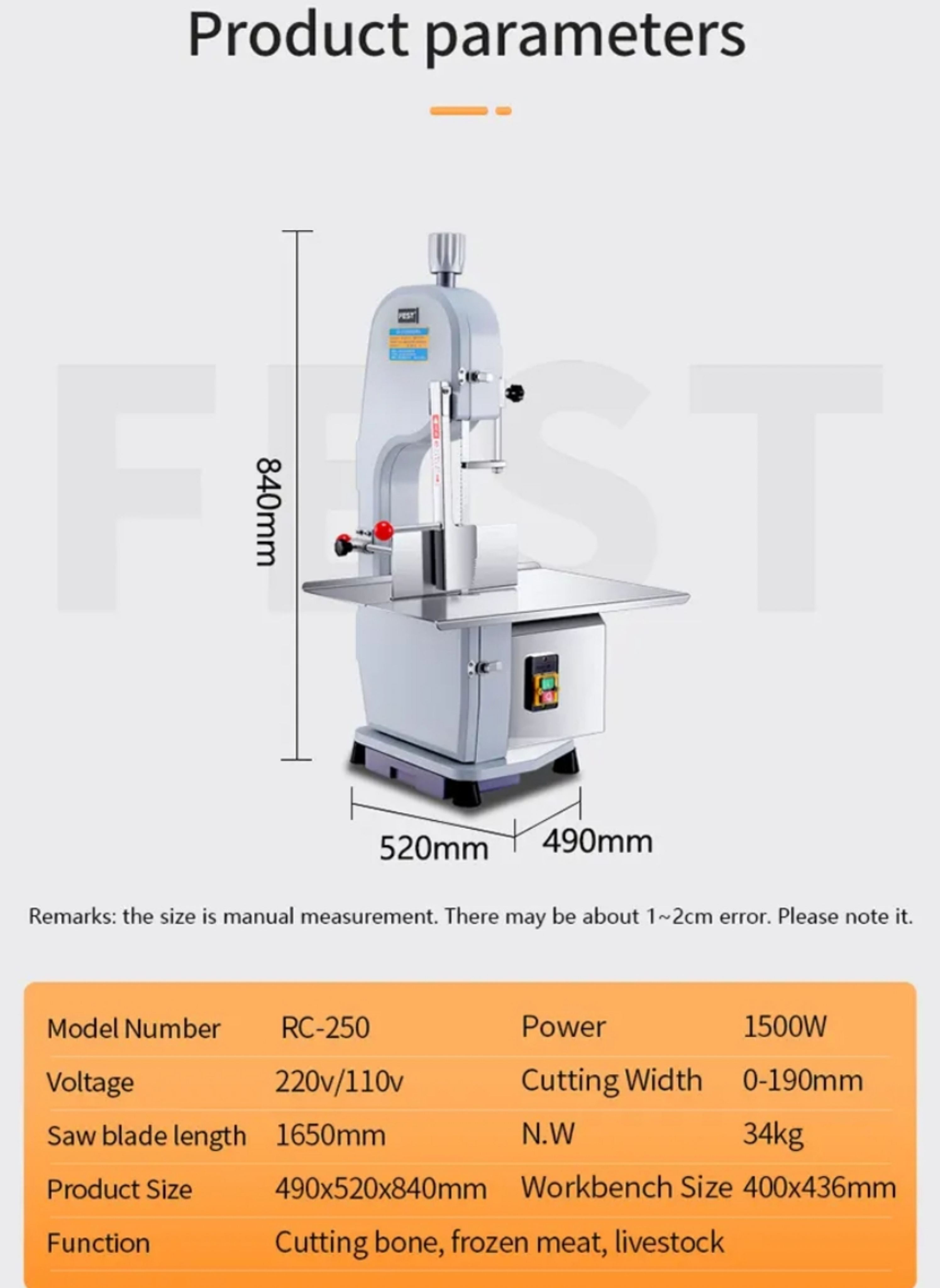 Fest Professional Rc250 Electric Bone Saw Machine 1500w/Meat Bone ...