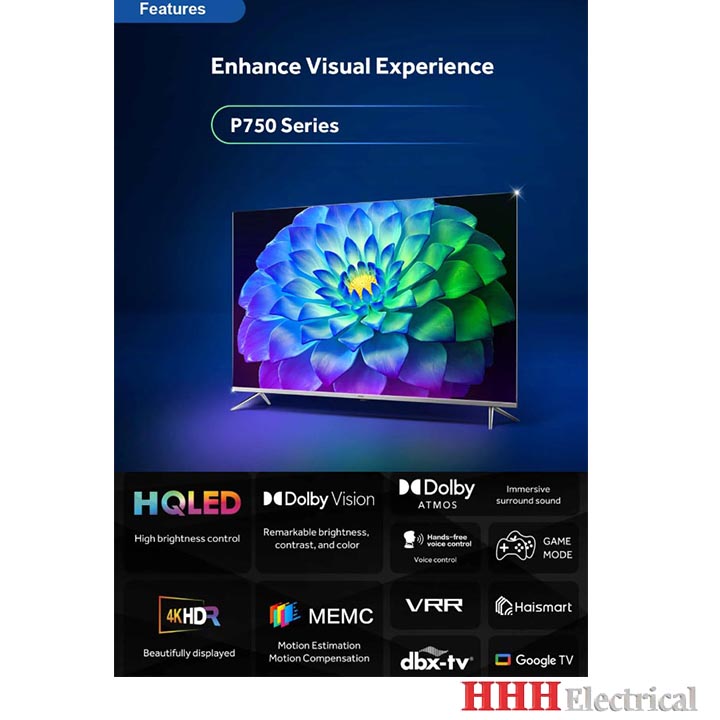 HAIER H75P750UX 75" HQLED 4K UHD Google TV Enhance Visual Experience ...