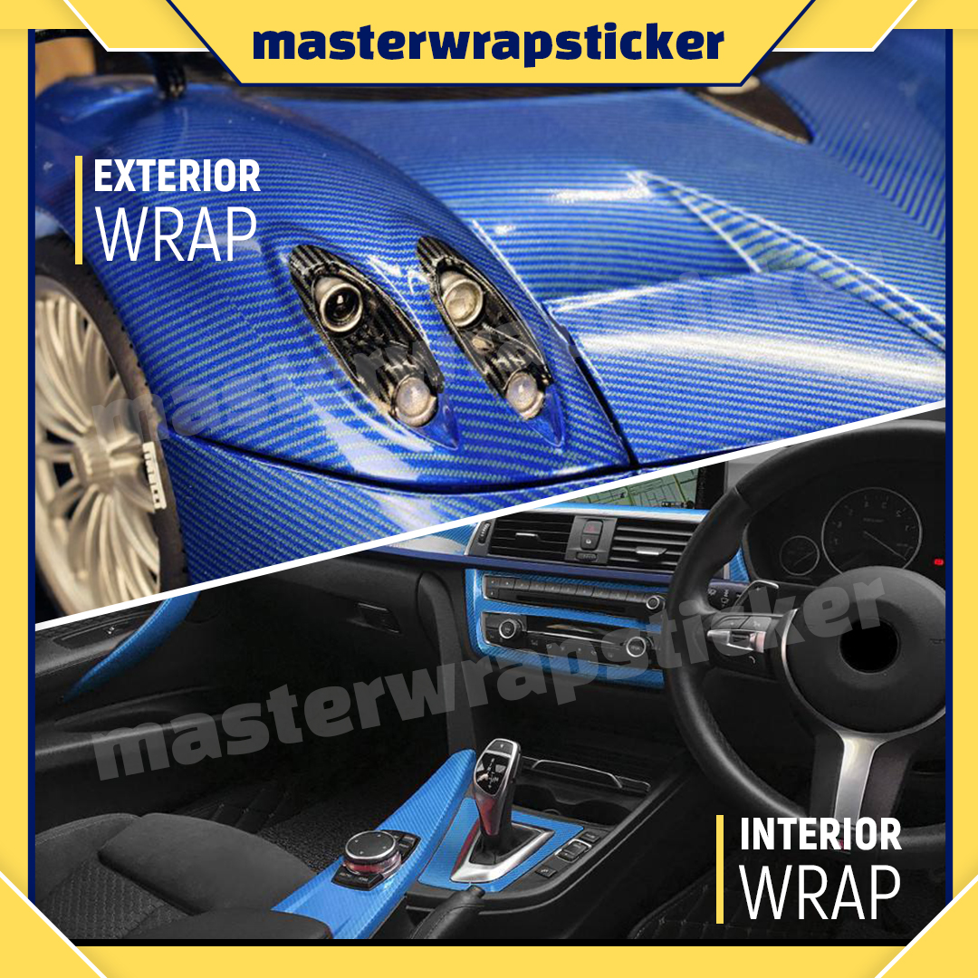 CAR CARBON FIBER STIKER BLUE GLOSS WRAP(152CM-CUSTOM)sticker kereta ...