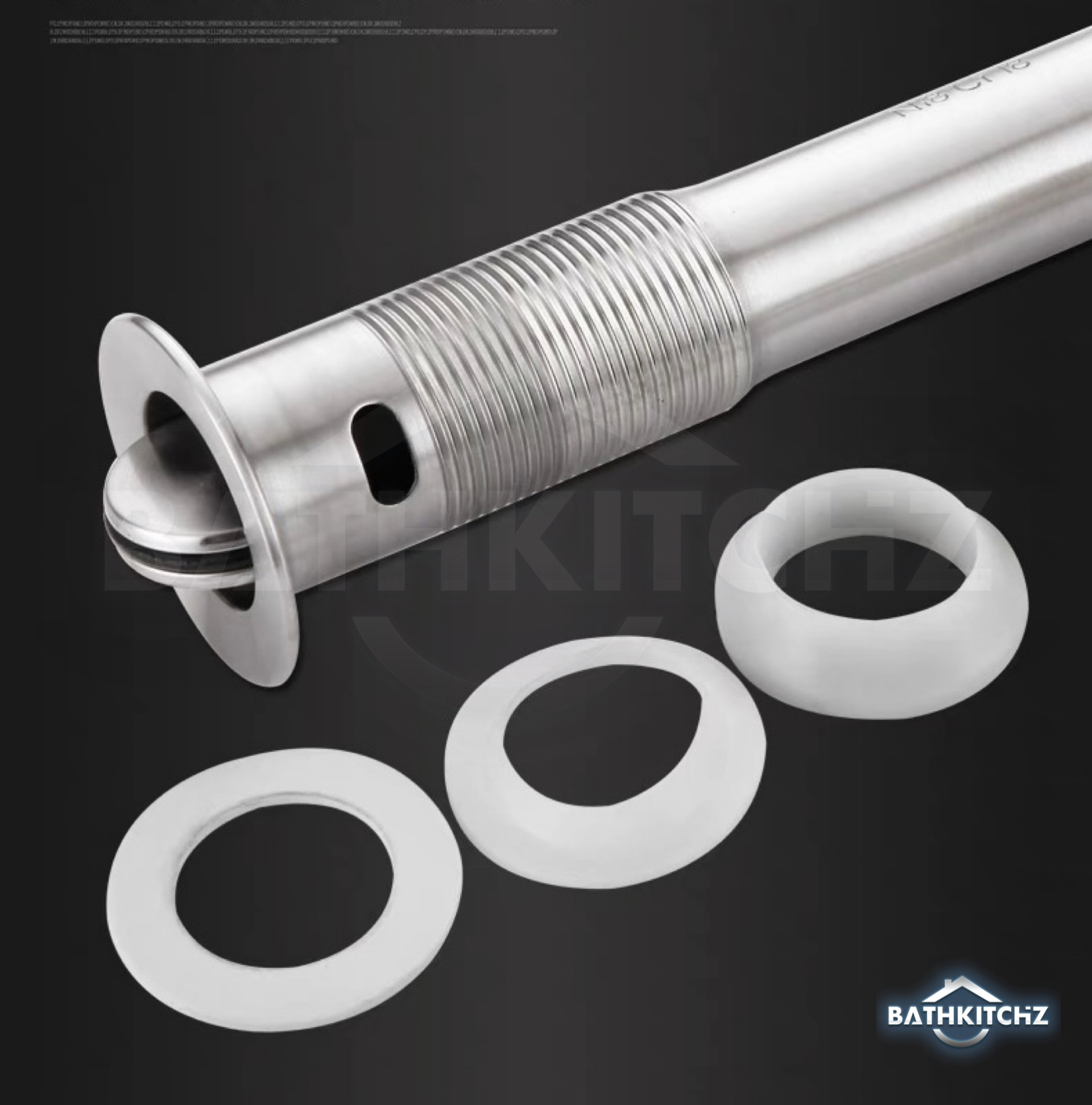 BATHKITCHZ SUS304 Bathroom Basin Drain Waste with Overflow Long Body ...