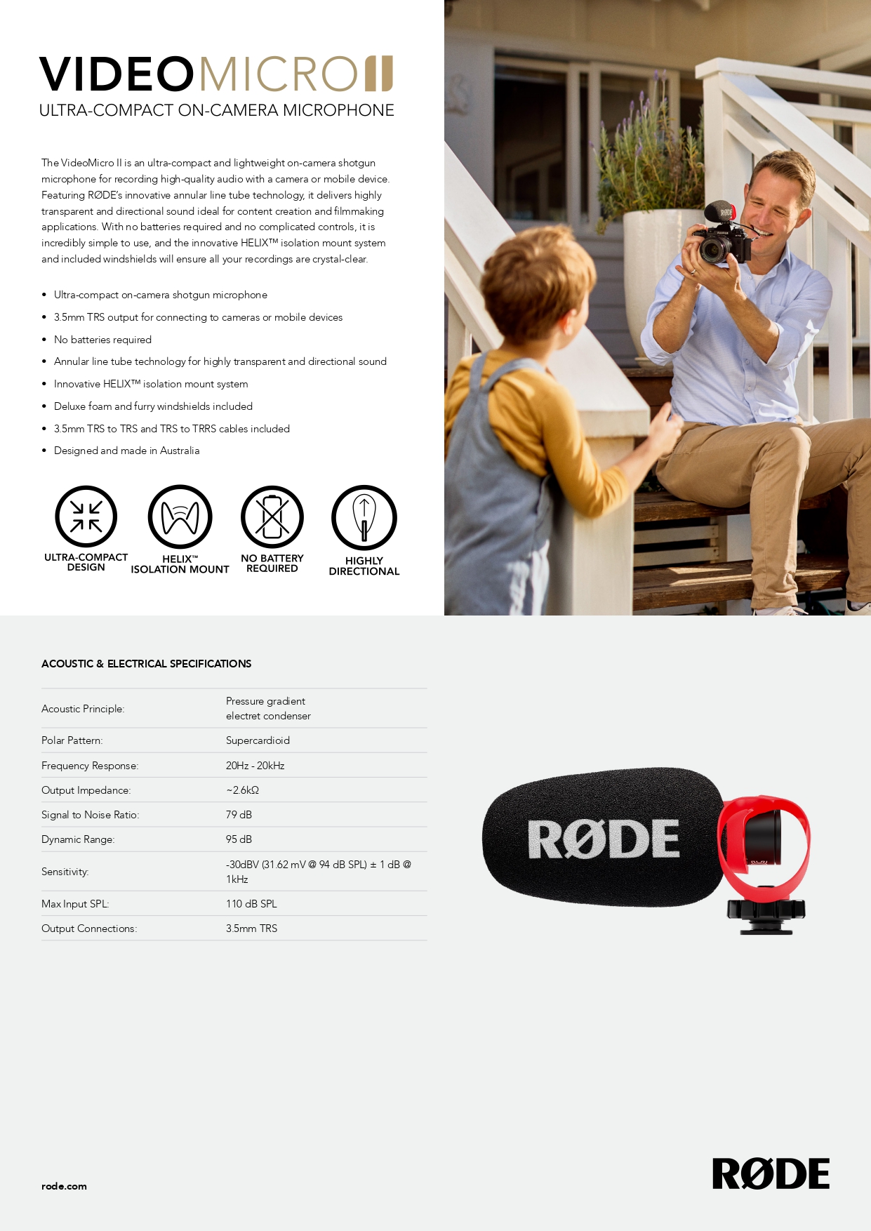 RODE VIDEOMICRO II COMPACT ON-CAMERA MICROPHONE WITH HELIX ISOLATION ...