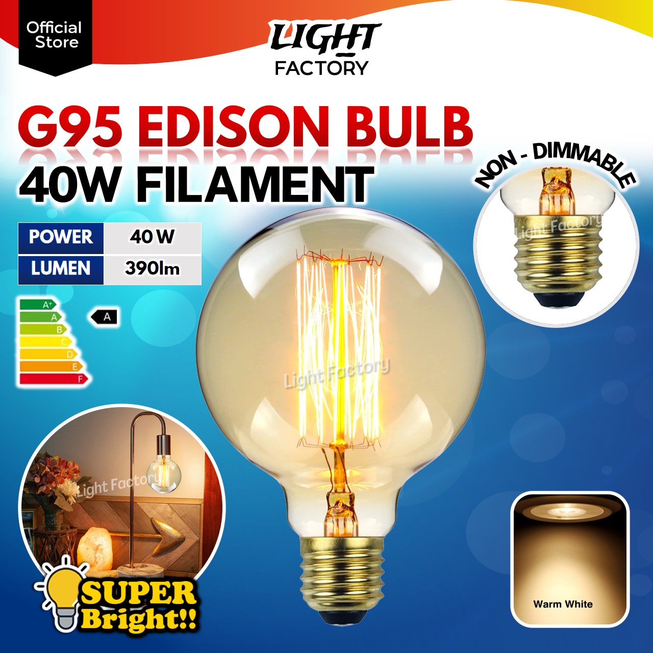 LED Edison Filament Bulb G95 Antique LED Bulb 4W / 40W G95 E27 Vintage ...
