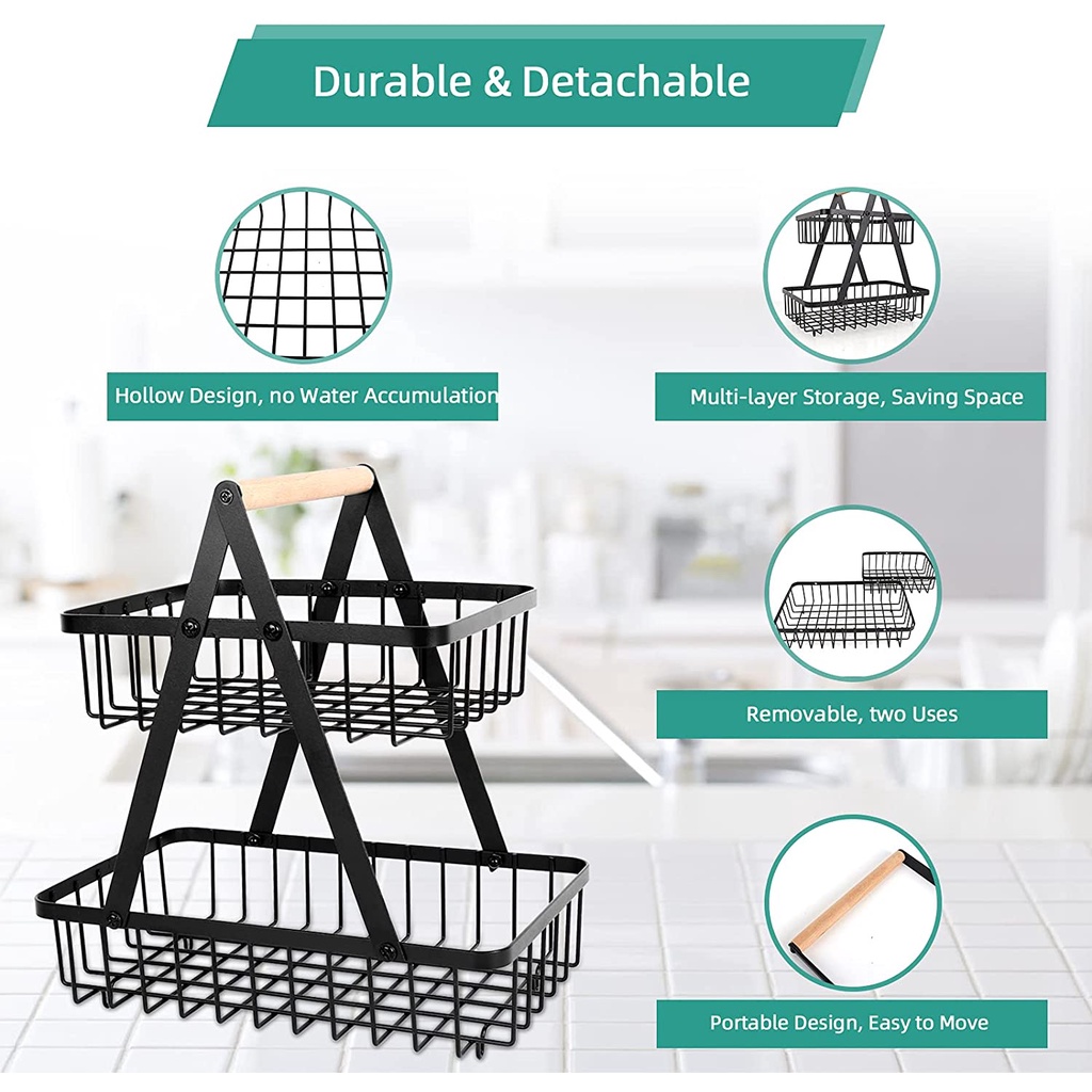 2 Tier Onion Rack Fruit Basket Vegetable Storage Kitchen Rack Home ...