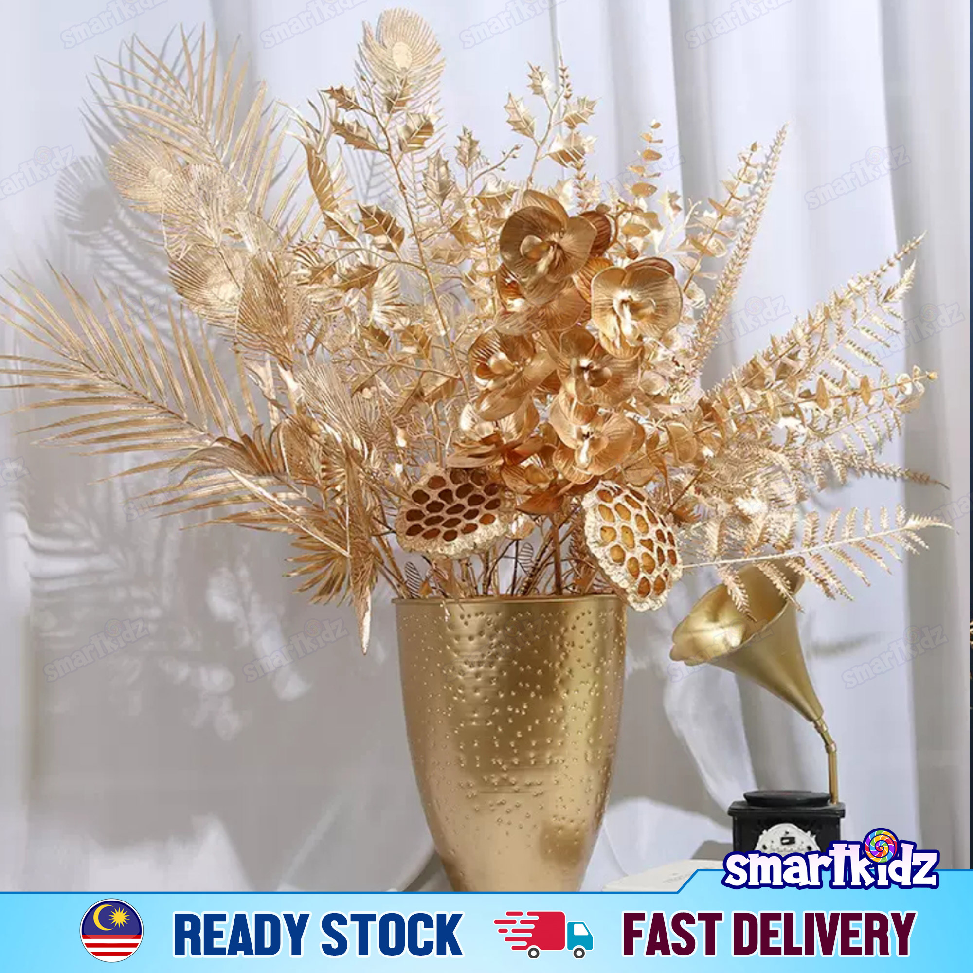 Gold Artificial Leaves & Flower CNY Decor - Lotus Ginkgo Persian ...