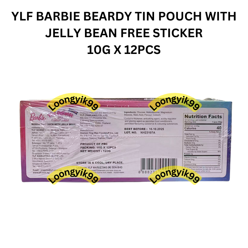 YLF BARBIE BEARDY TIN POUCH WITH JELLY BEAN FREE STICKER 10G X 12PCS ...