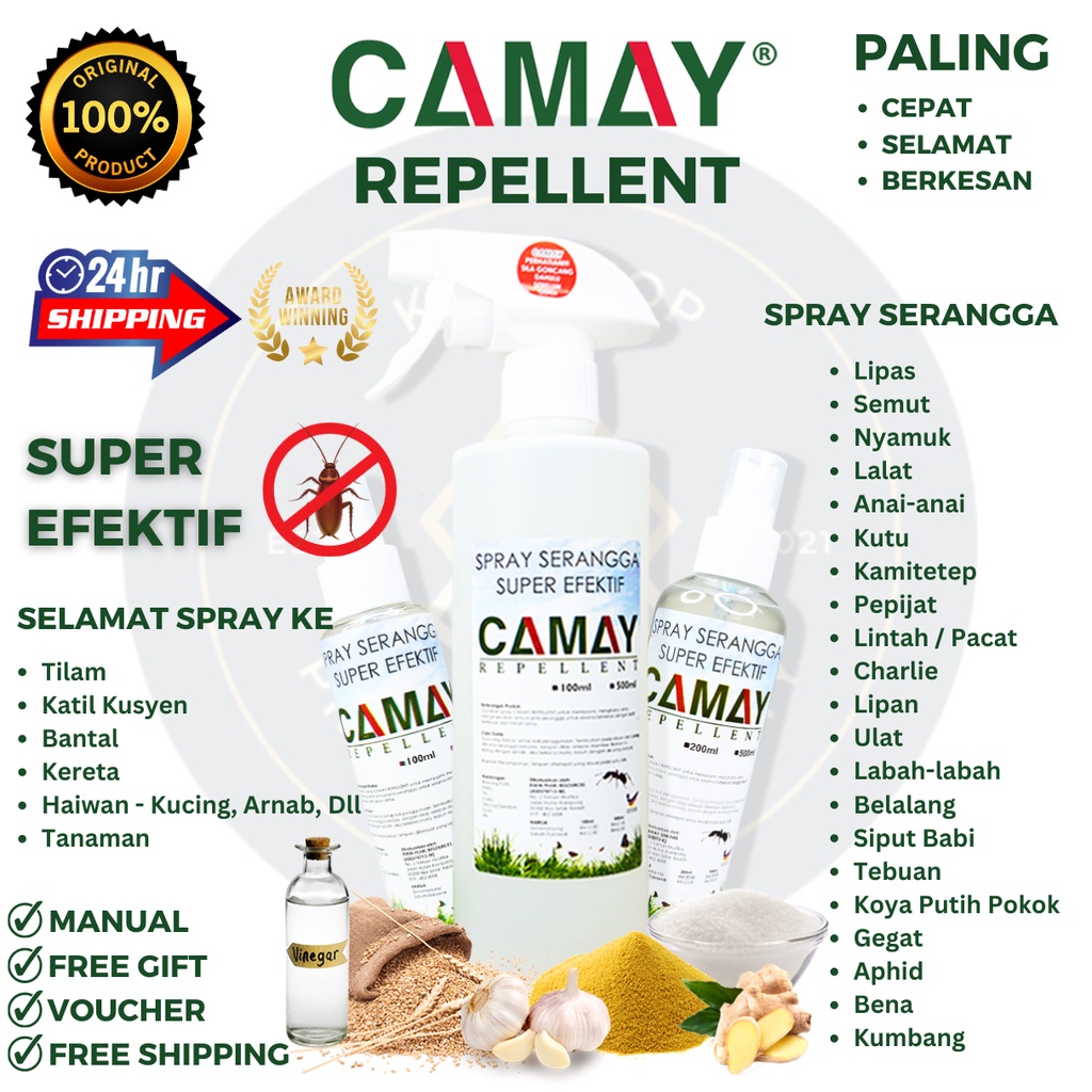 Camay Repellent Spray Kamitetep Ubat Kutu Semut Lipas Ulat Dinding ...