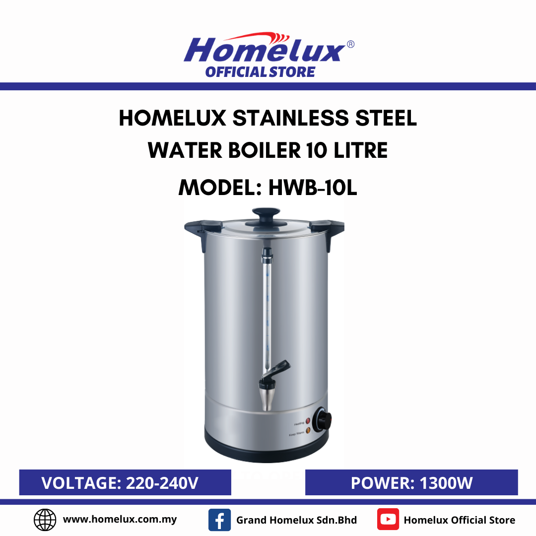 HOMELUX Double Wall Electric Stainless Steel Tank Water Boiler 10L ...
