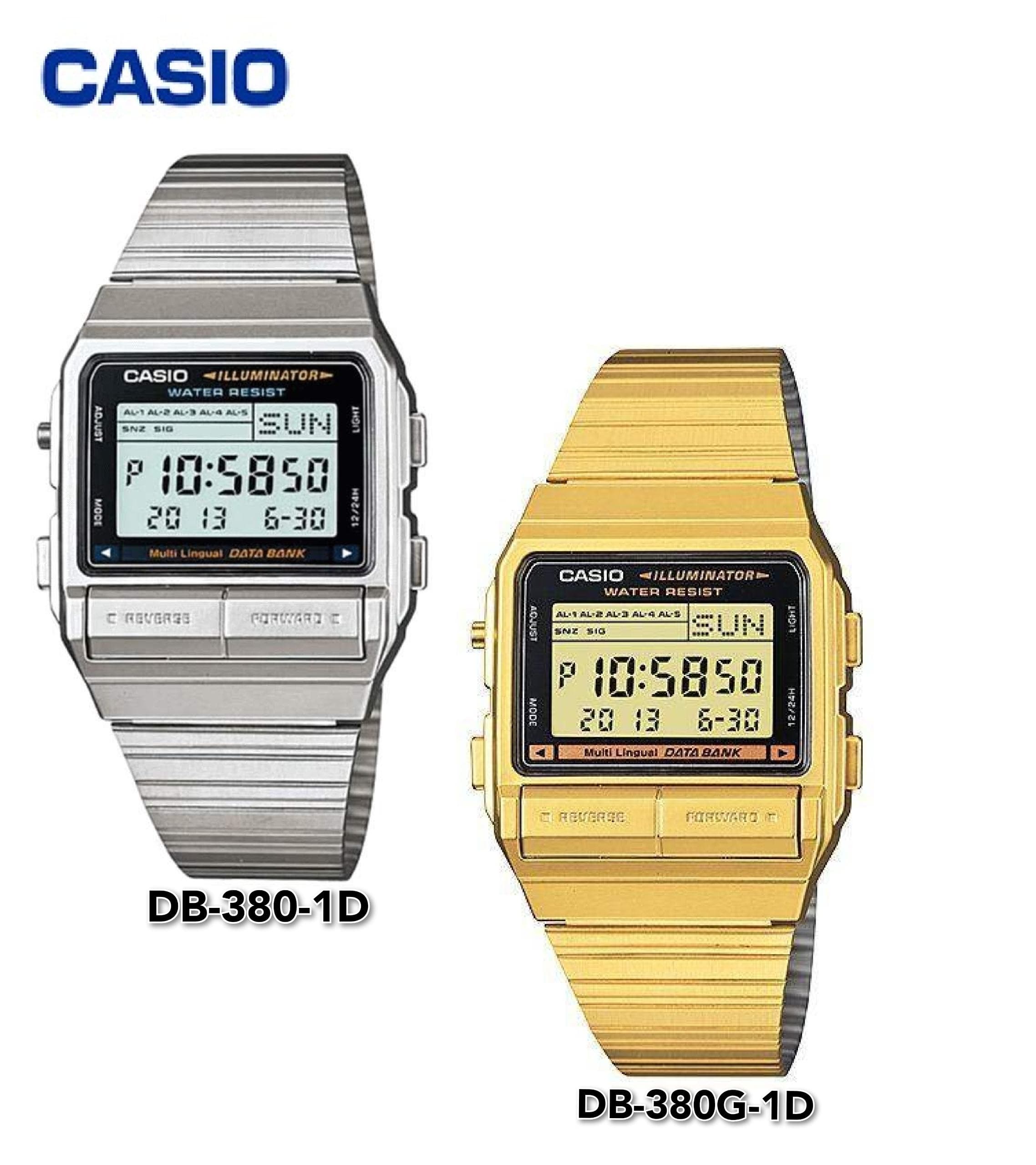 Casio DB-380 Unisex Databank Digital Steel Watch DB-380-1D / DB380G ...