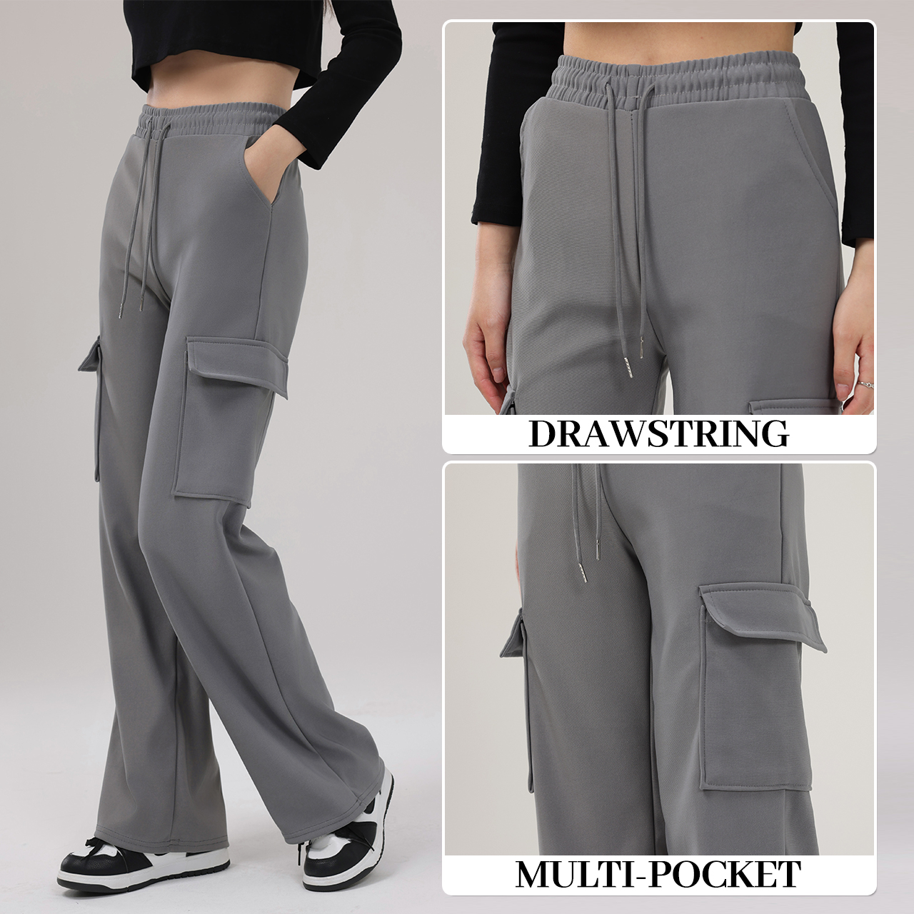 baju raya 2024 MK cargo pants women multi pocket cotton waffle Straight ...