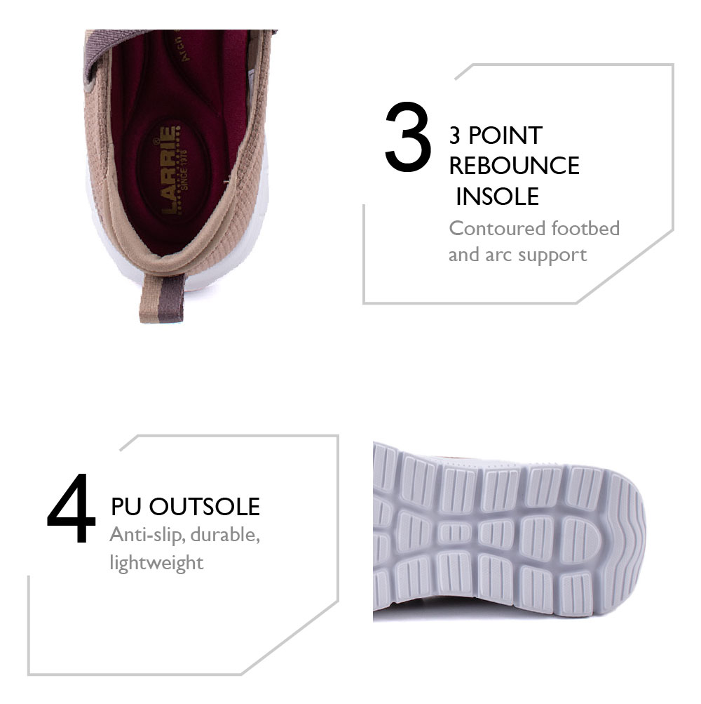 LARRIE Kasut Perempuan Khaki Comfort Dual Strap Sporty Slip-Ons ...