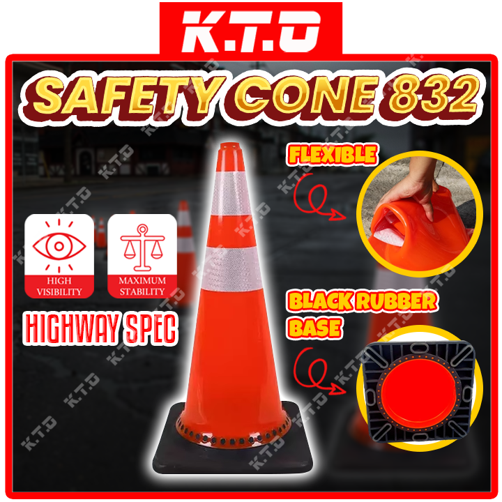 75cm / 30" Portable Reflective Flexible Rubber Base Safety Cone 4.35kg ...