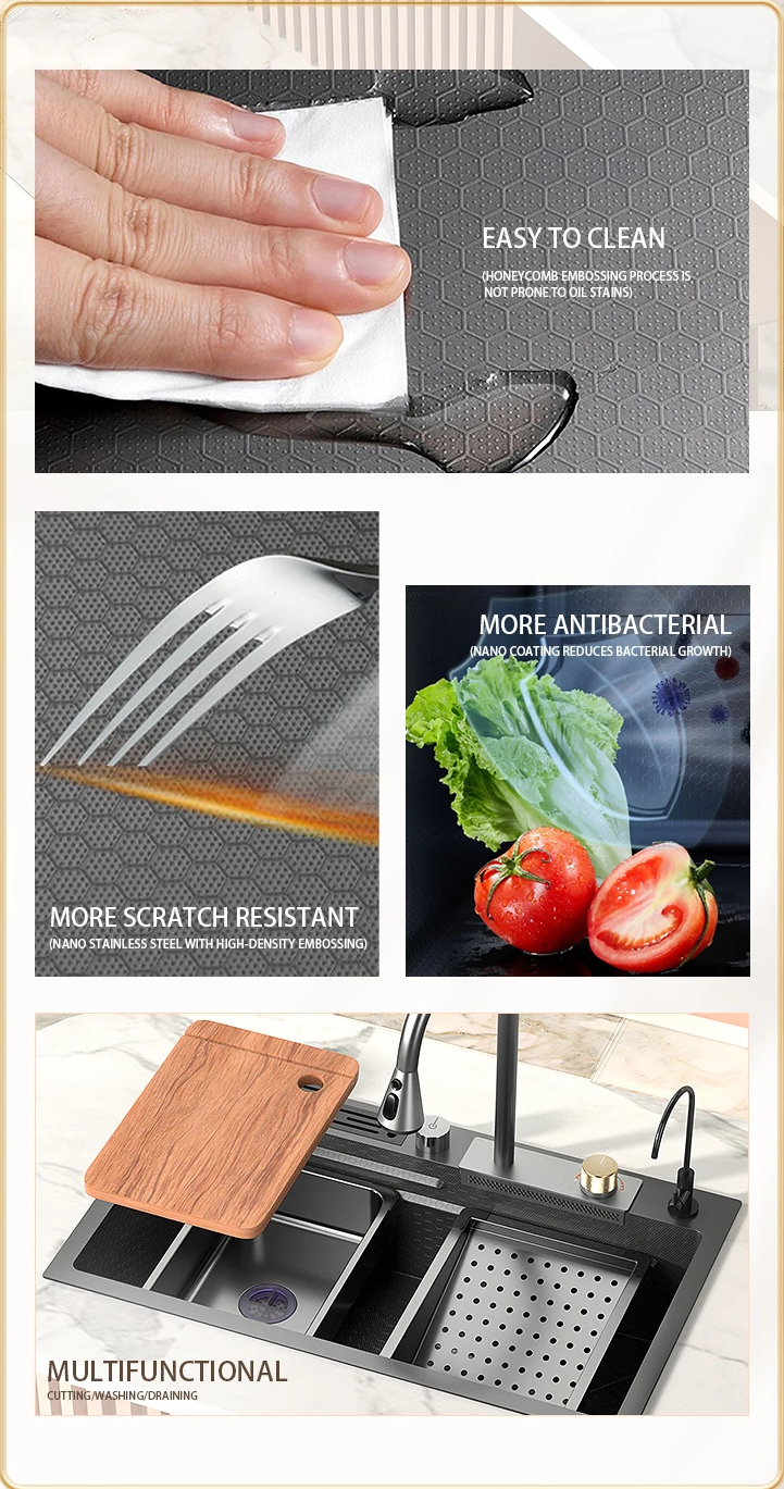 [ FREE 12 Gifts ] Honeycomb Anti-Scratch Kitchen Sink Sinki Dapur 304 ...